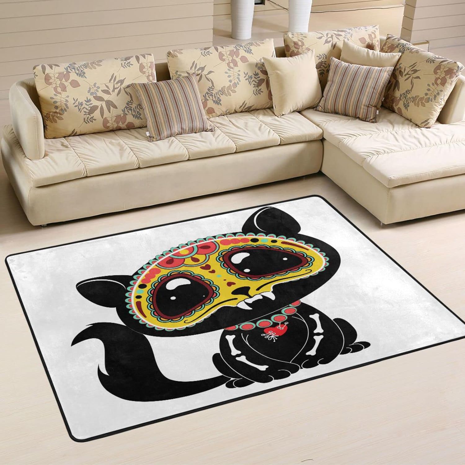 SKYSONIC 36x24in Day of The Dead Area Rug, Cute Skull Cat Non-Slip ...