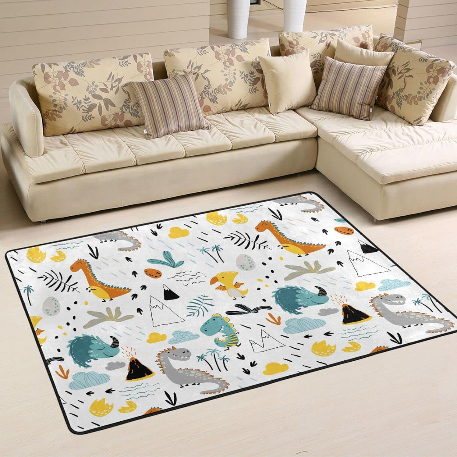SKYSONIC 36×24in Dinosaurs Cute Area Rug, Cartoon Floor Carpet for ...