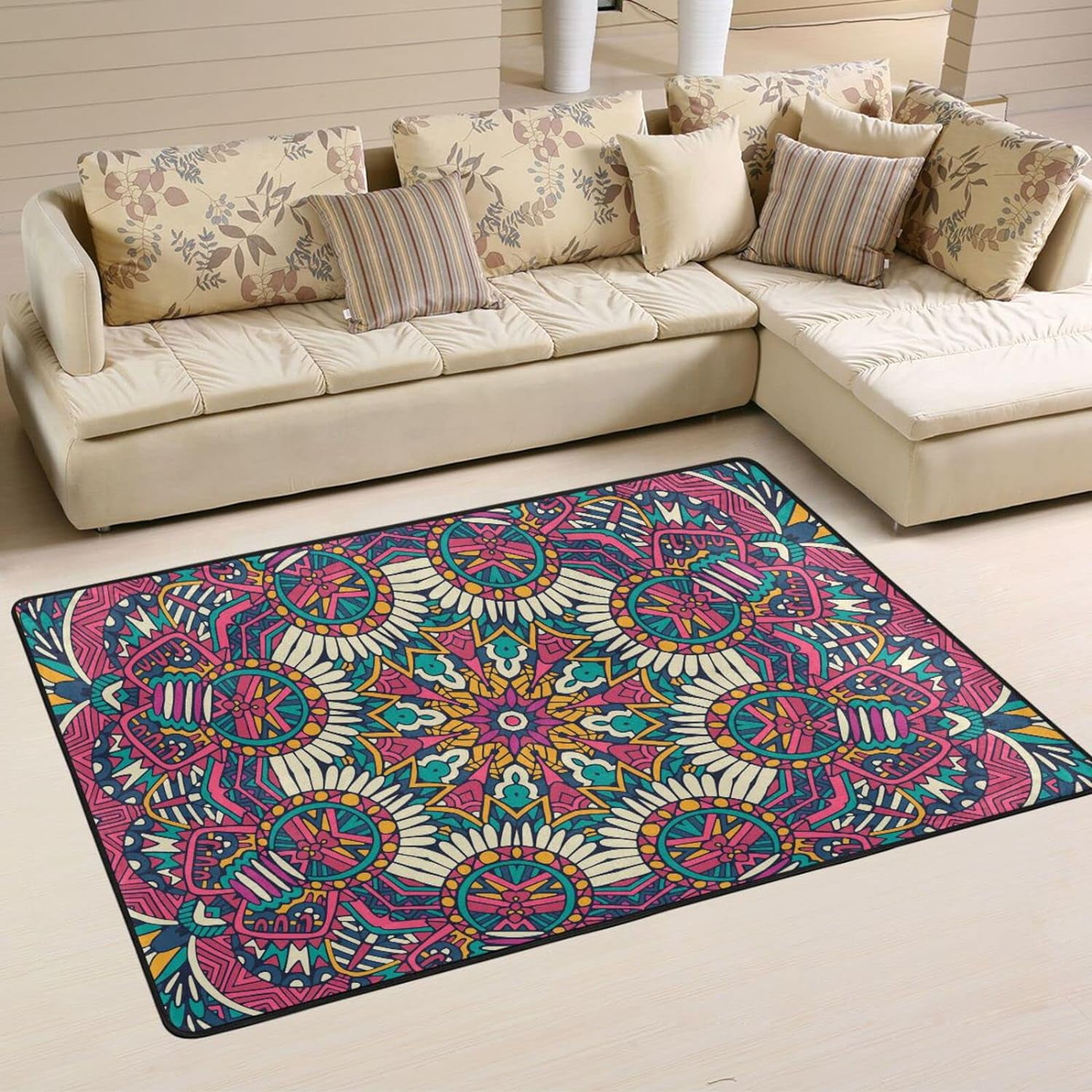 SKYSONIC 36x24in Ethnic Indian Colorful Mandala Area Rug, Non-Slip ...