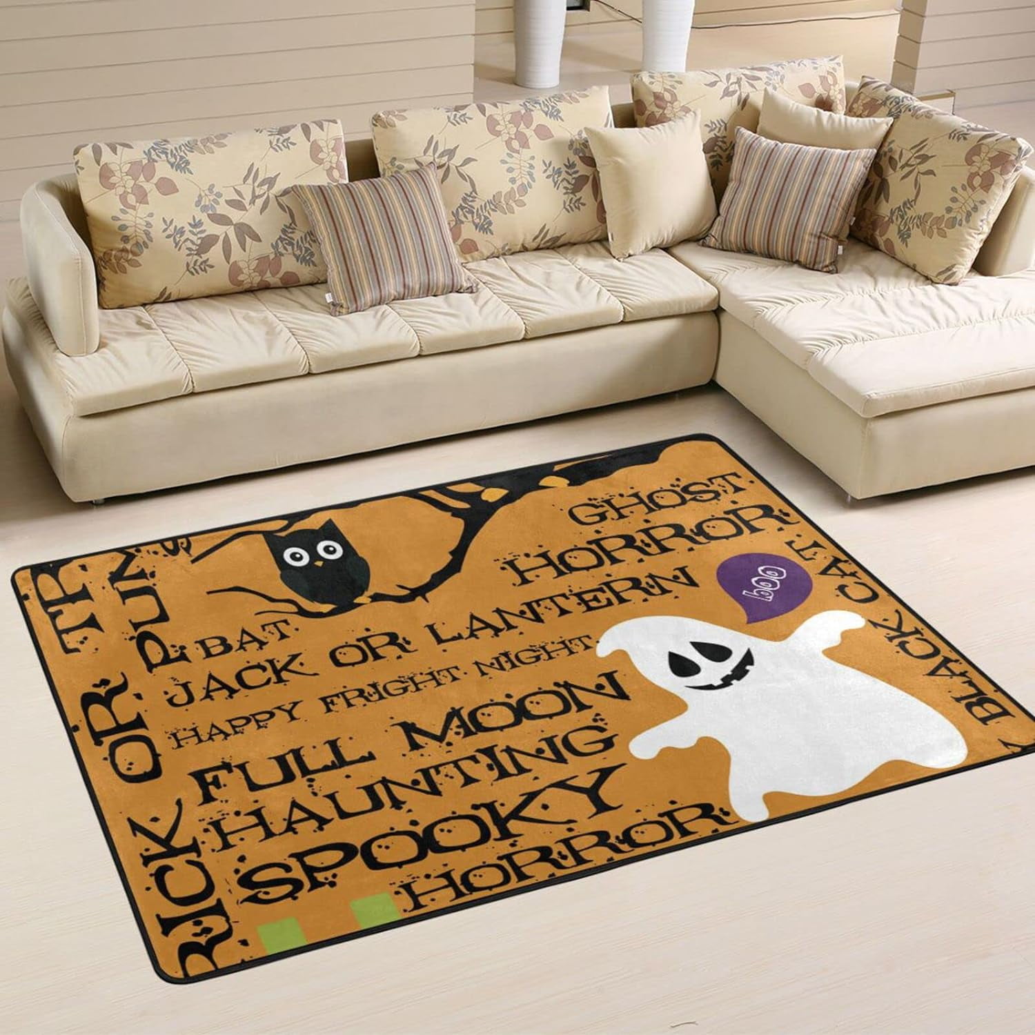 SKYSONIC 36x24in Halloween Party Area Rug, Owl Ghosh Non-Slip Floor ...