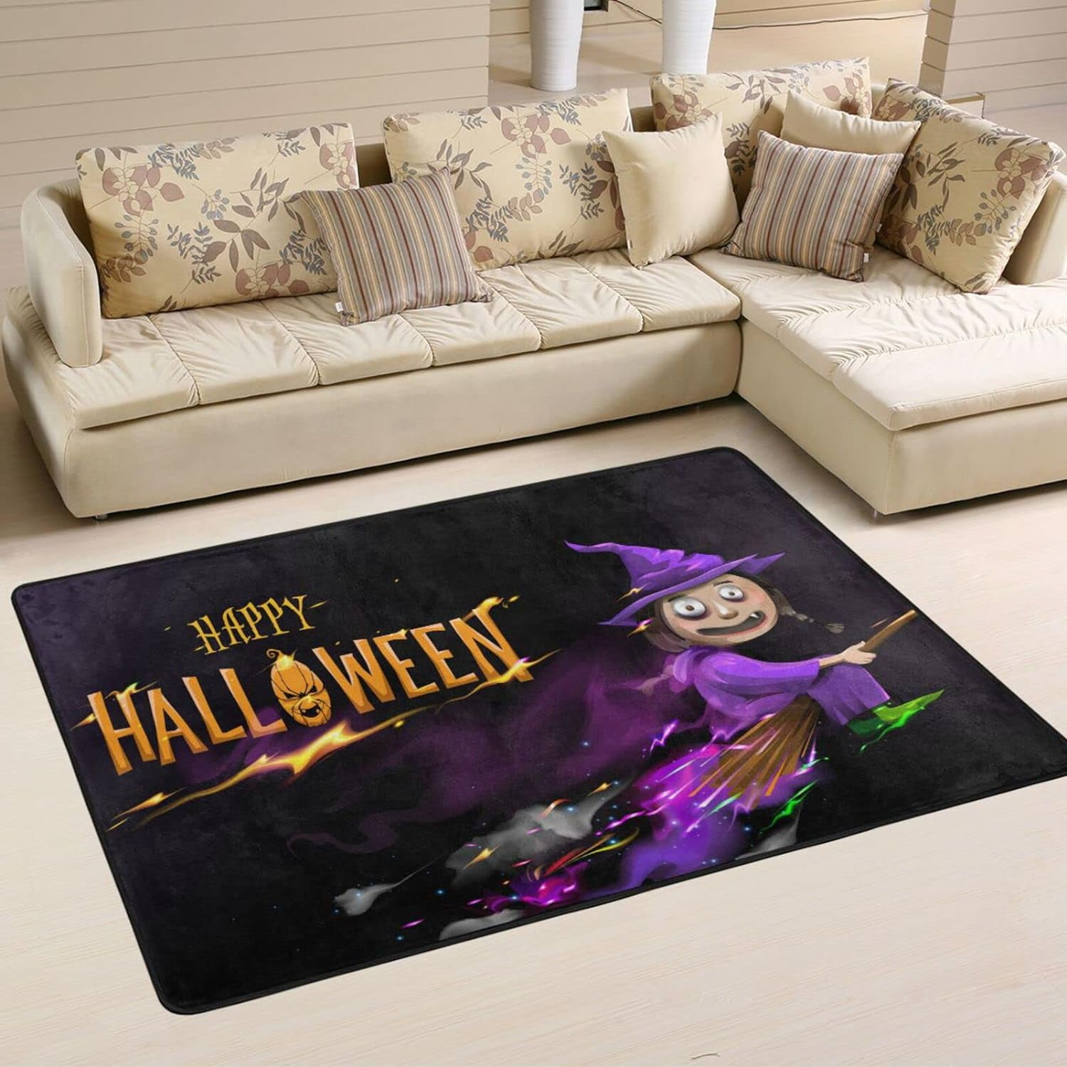 SKYSONIC 36x24in Halloween Witch Purple Area Rug, Spooky Non-Slip Floor ...