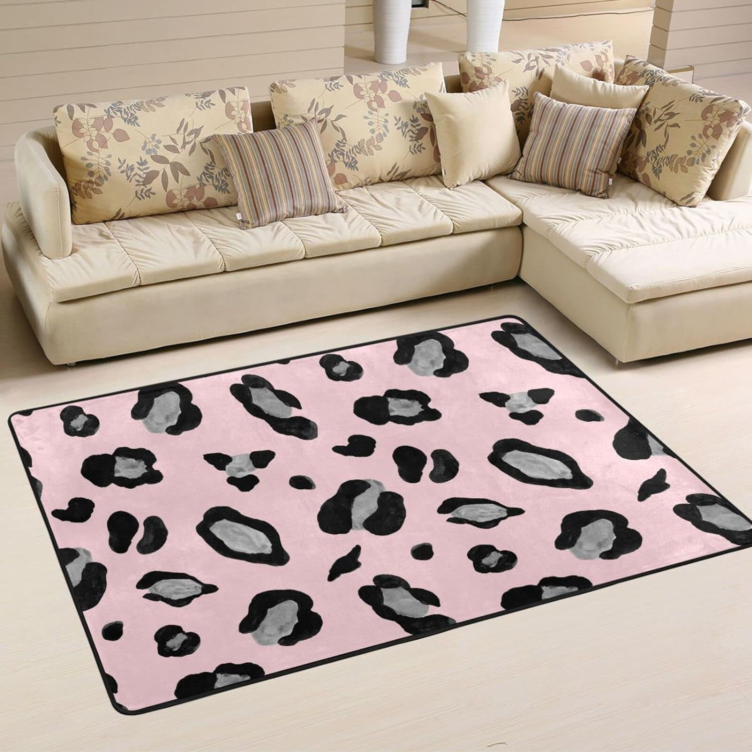 SKYSONIC 36x24in Leopard Animal Skin Area Rug, Pink Cute Non-Slip Floor ...