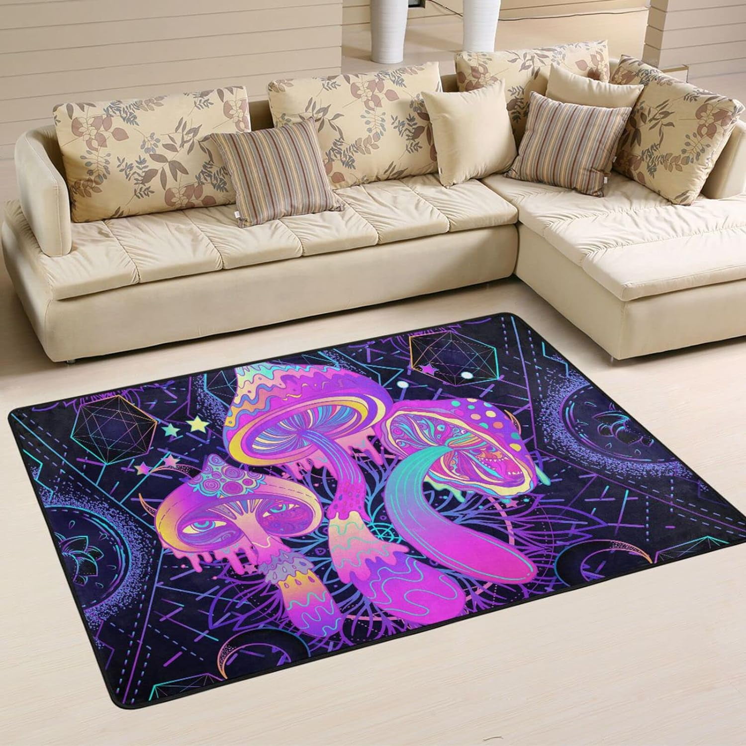 SKYSONIC 36×24in Magic Mushrooms Area Rug, Mandala Non-Slip Floor ...