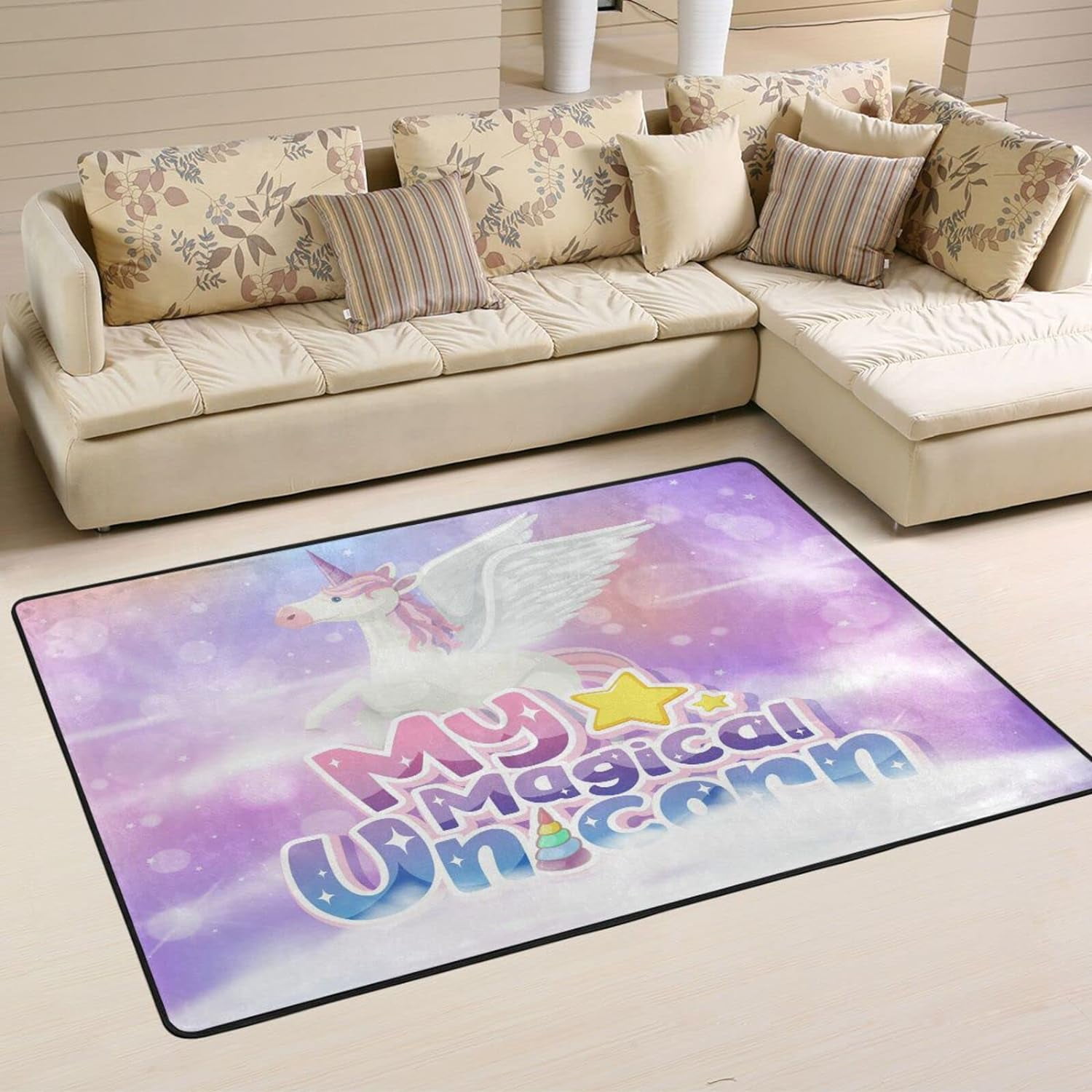 SKYSONIC 36x24in My Magical Unicorn Area Rug, Starry Sky Non-Slip Floor ...