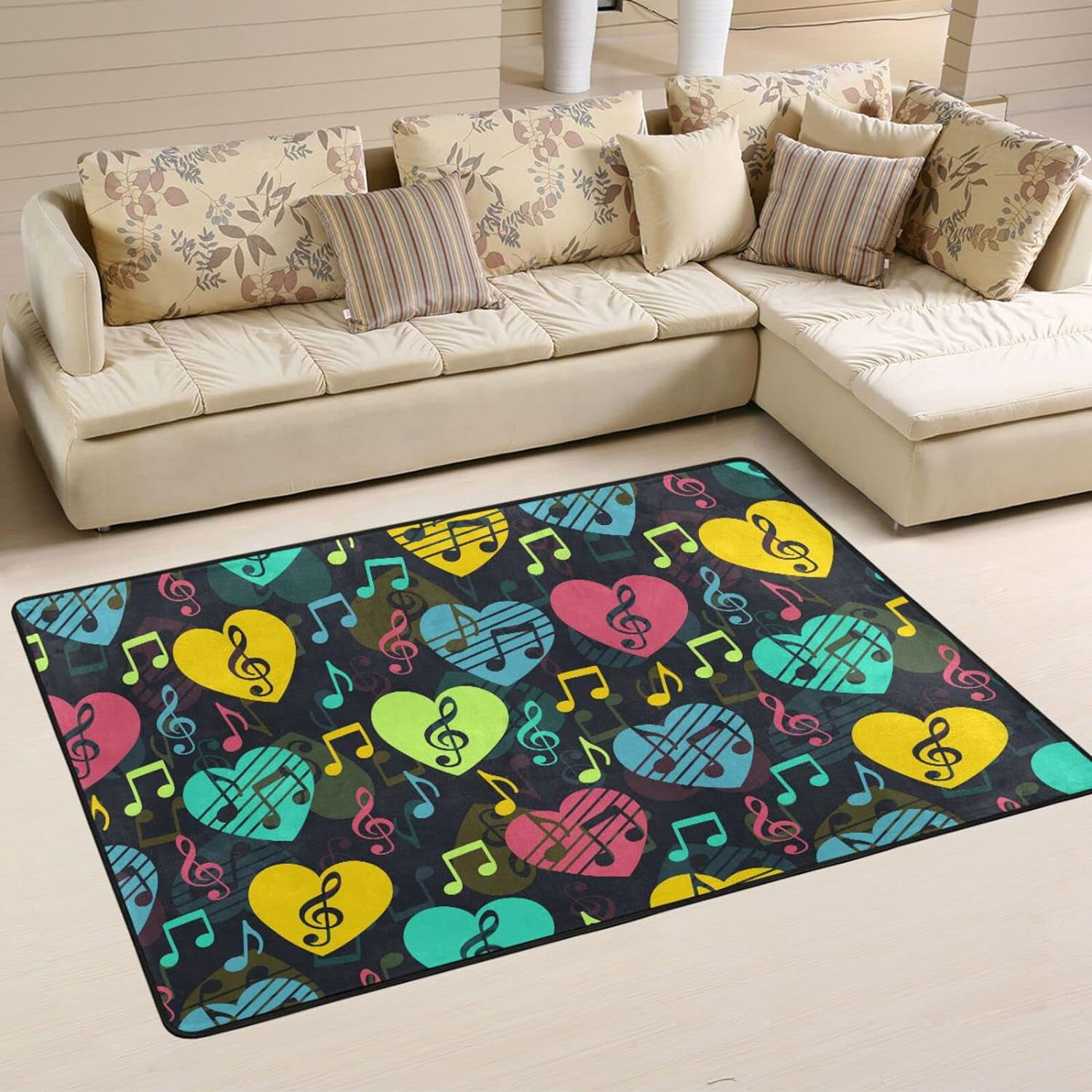 SKYSONIC 36x24in Music Love Notes Area Rug, Musical Abstract Non-Slip ...