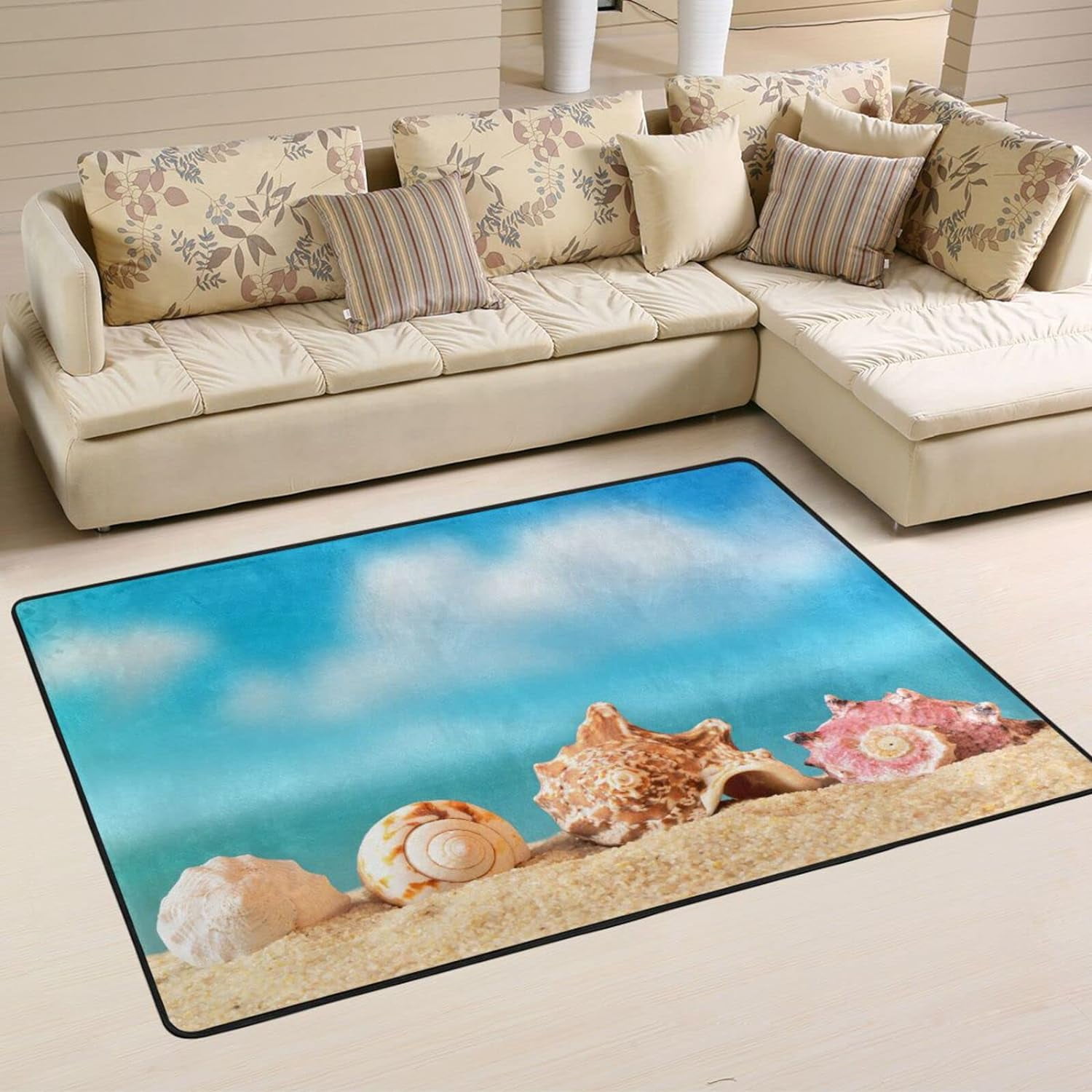 SKYSONIC 36x24in Sandy Beach Seaside Area Rug, Sea Shell Conch Non-Slip ...
