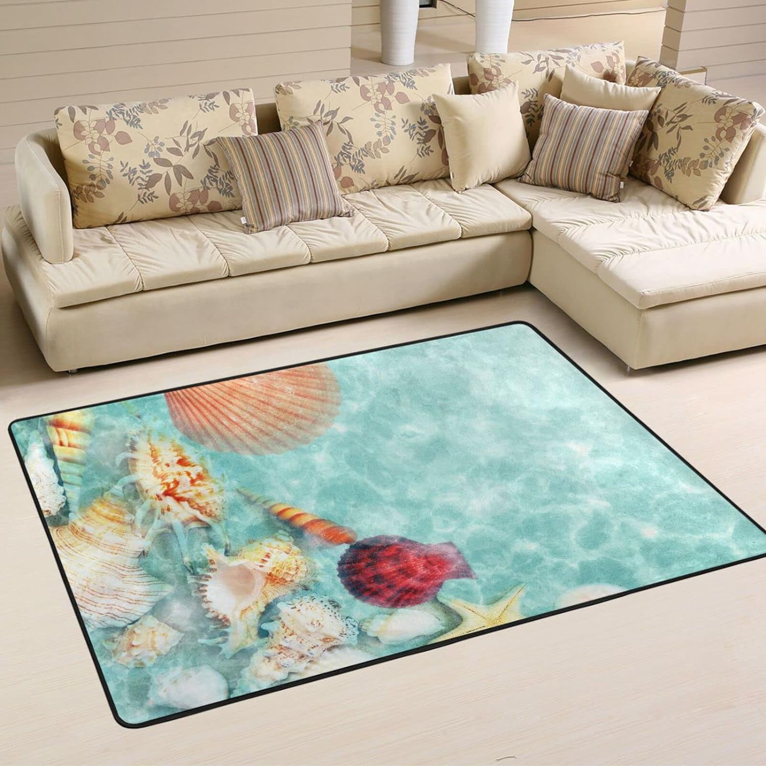 SKYSONIC 36x24in Seashell Summer Beach Sea Area Rug, Ocean Marine Non ...