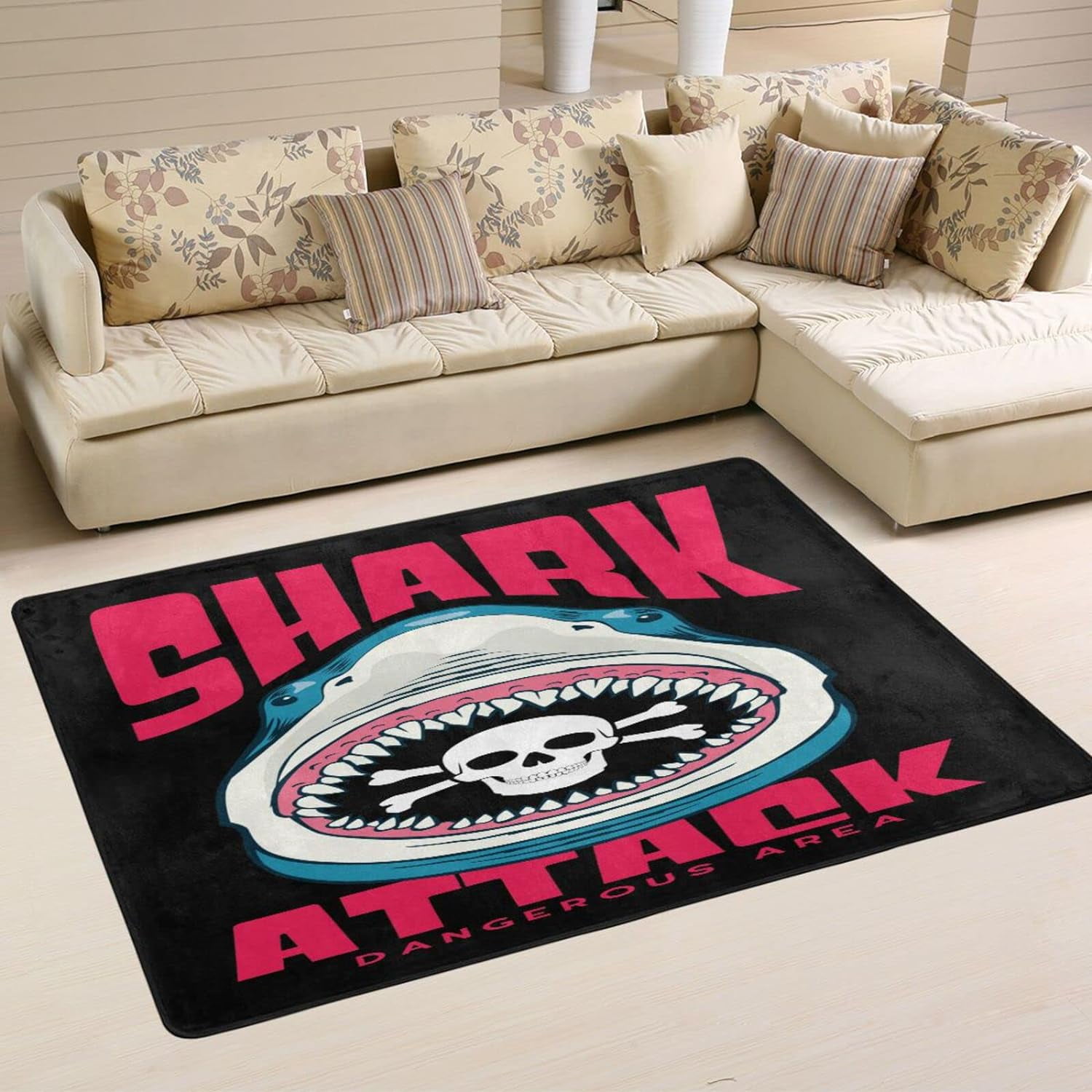 SKYSONIC 36x24in Shark Attack Poster Area Rug, Ocean Skull Non-Slip ...