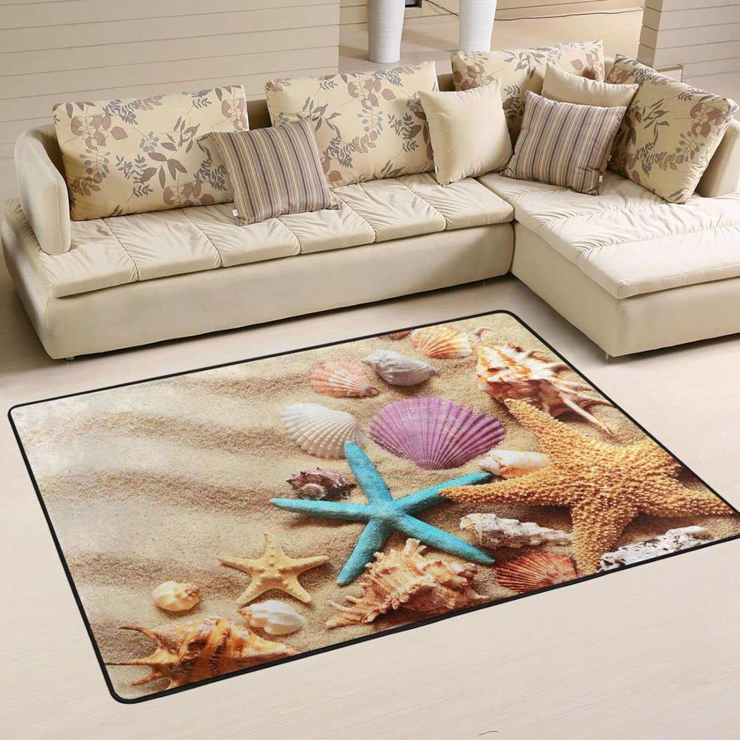 SKYSONIC 36x24in Summer Beach Starfish Area Rug, Seashells Conch Sand ...
