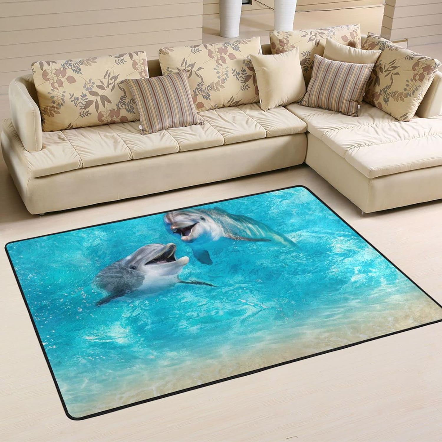 SKYSONIC 36x24in Summer Dolphin Starfish Area Rug, Underwater Beach Non ...