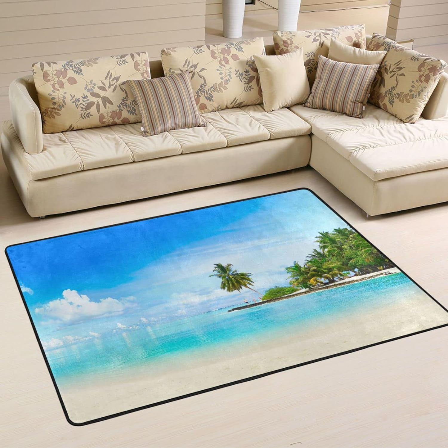 SKYSONIC 36x24in Summer Sea Beach Area Rug, Tropical Palm Trees Non ...