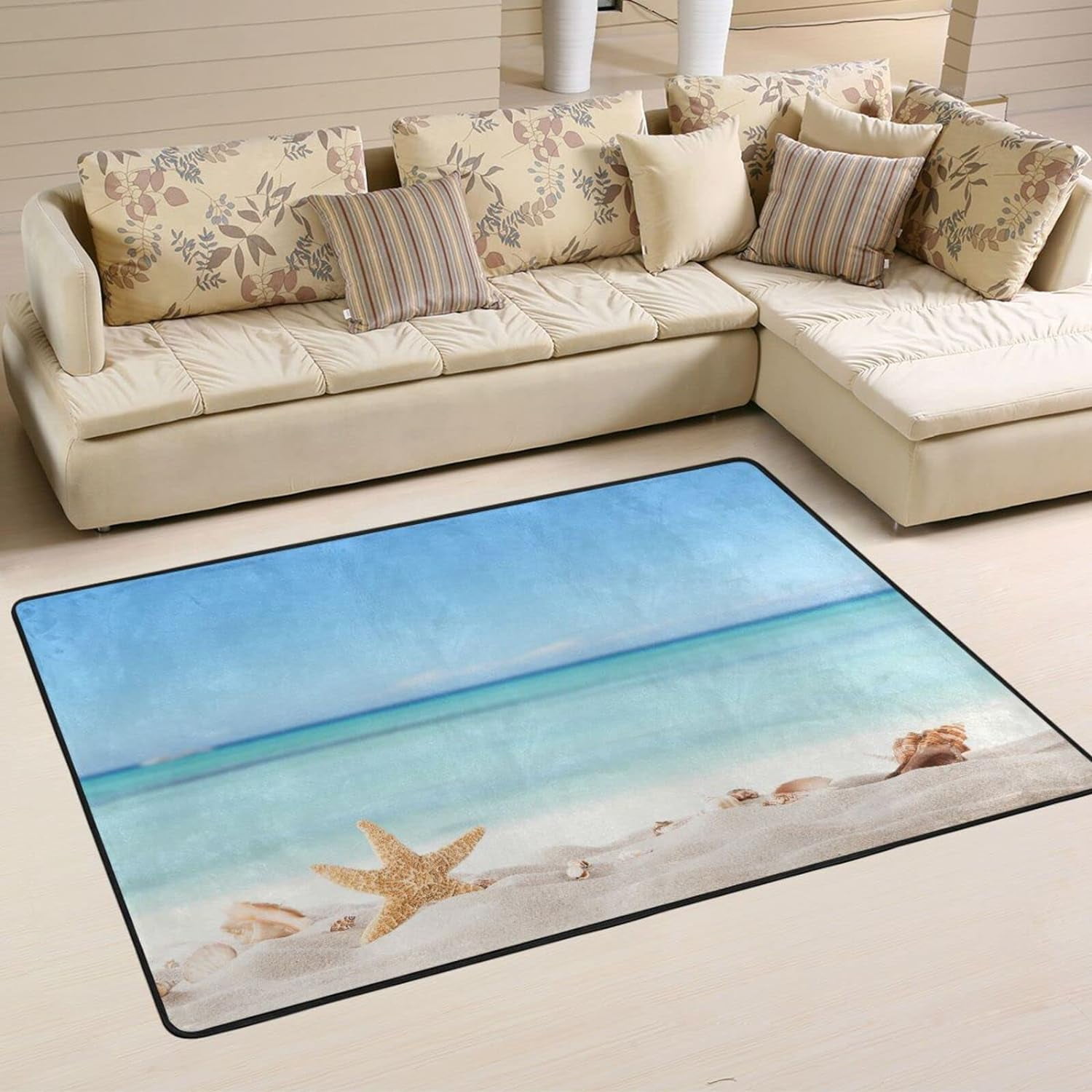 SKYSONIC 36x24in Summer Starfish Sandy Area Rug, Seaside Coast Floor ...