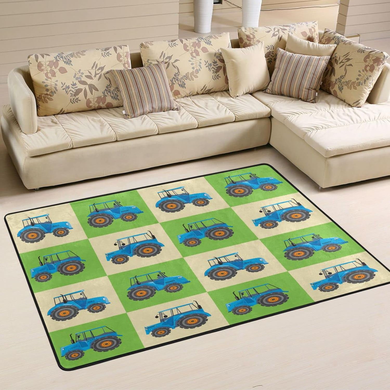 SKYSONIC 36x24in Tractors Pattern Area Rug, Children Boys Toys Non-Slip ...