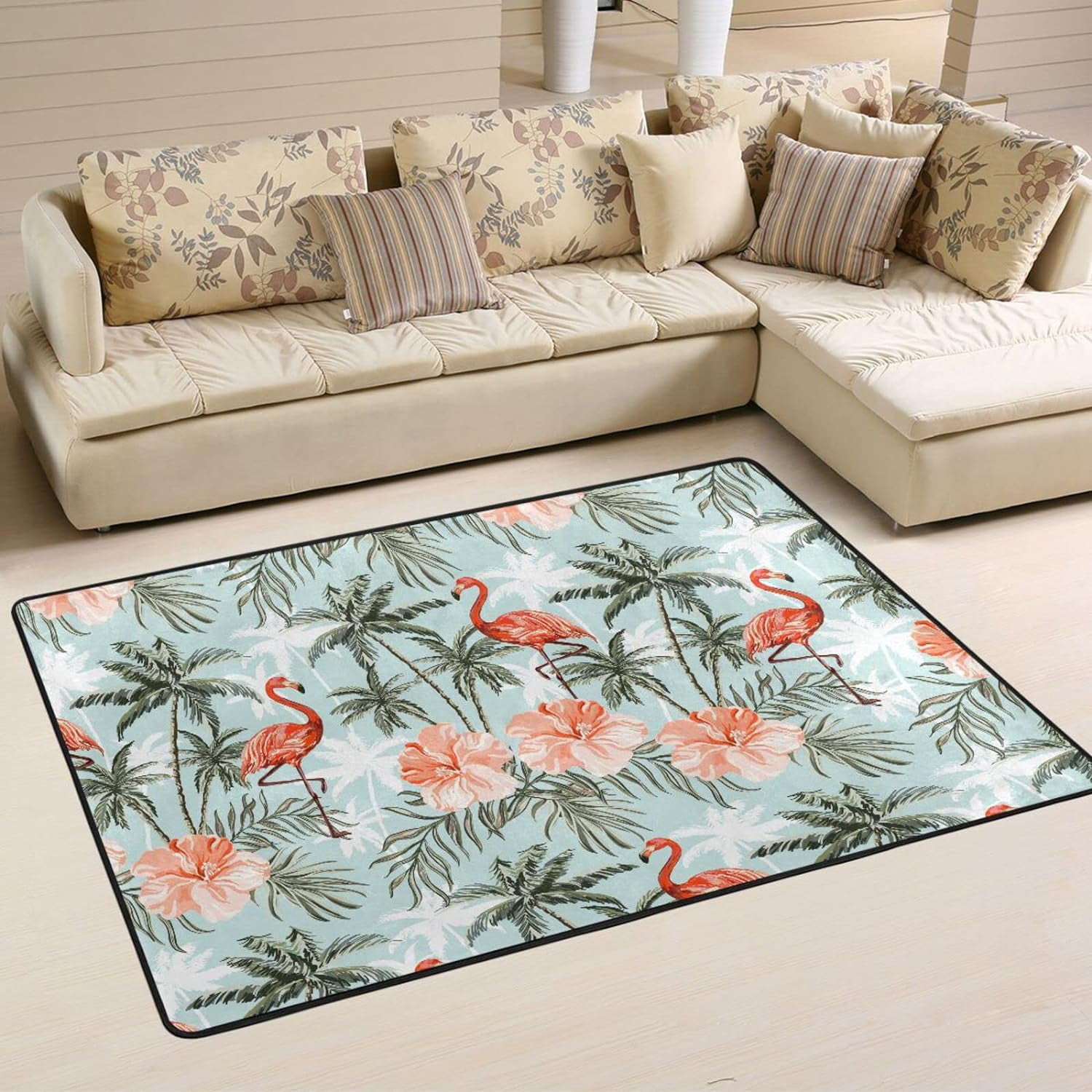 SKYSONIC 36x24in Tropical Coconut Palm Trees Area Rug, Flamingo Non ...