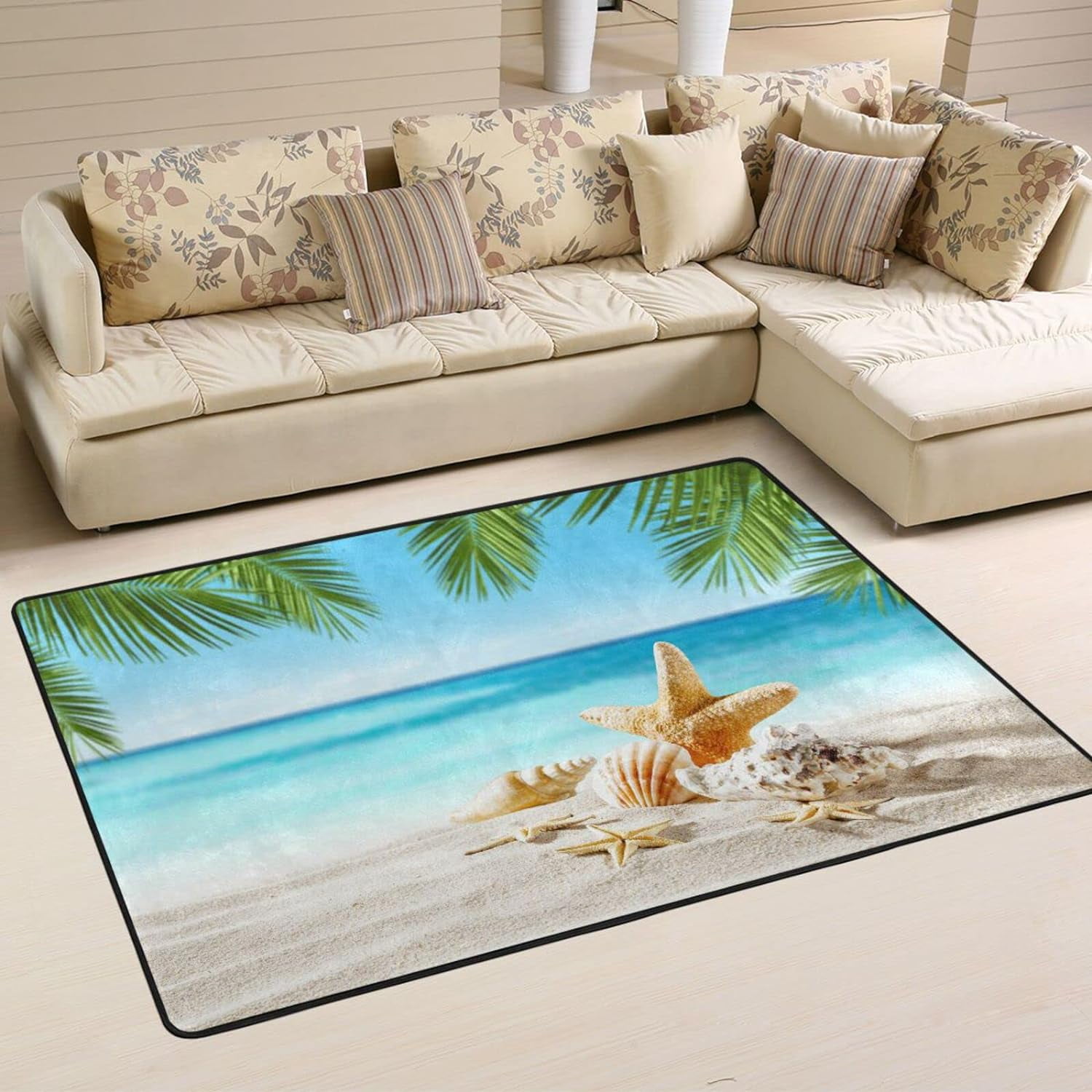 SKYSONIC 36x24in Tropical Ocean Area Rug, Beach Starfish Seashell Floor ...