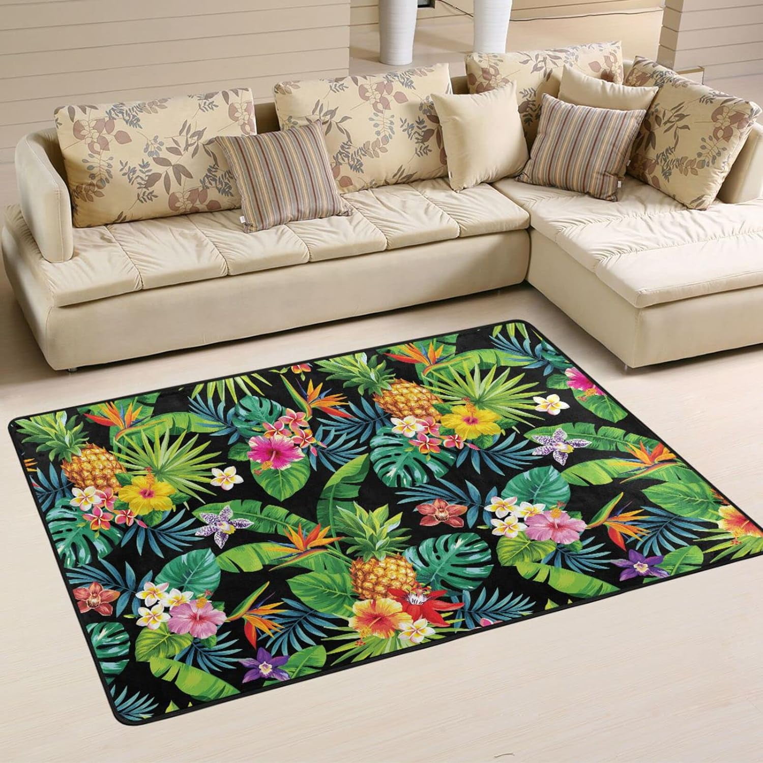 SKYSONIC 36x24in Tropical Pineapple Summer Area Rug, Palm Leaf Hibiscus ...