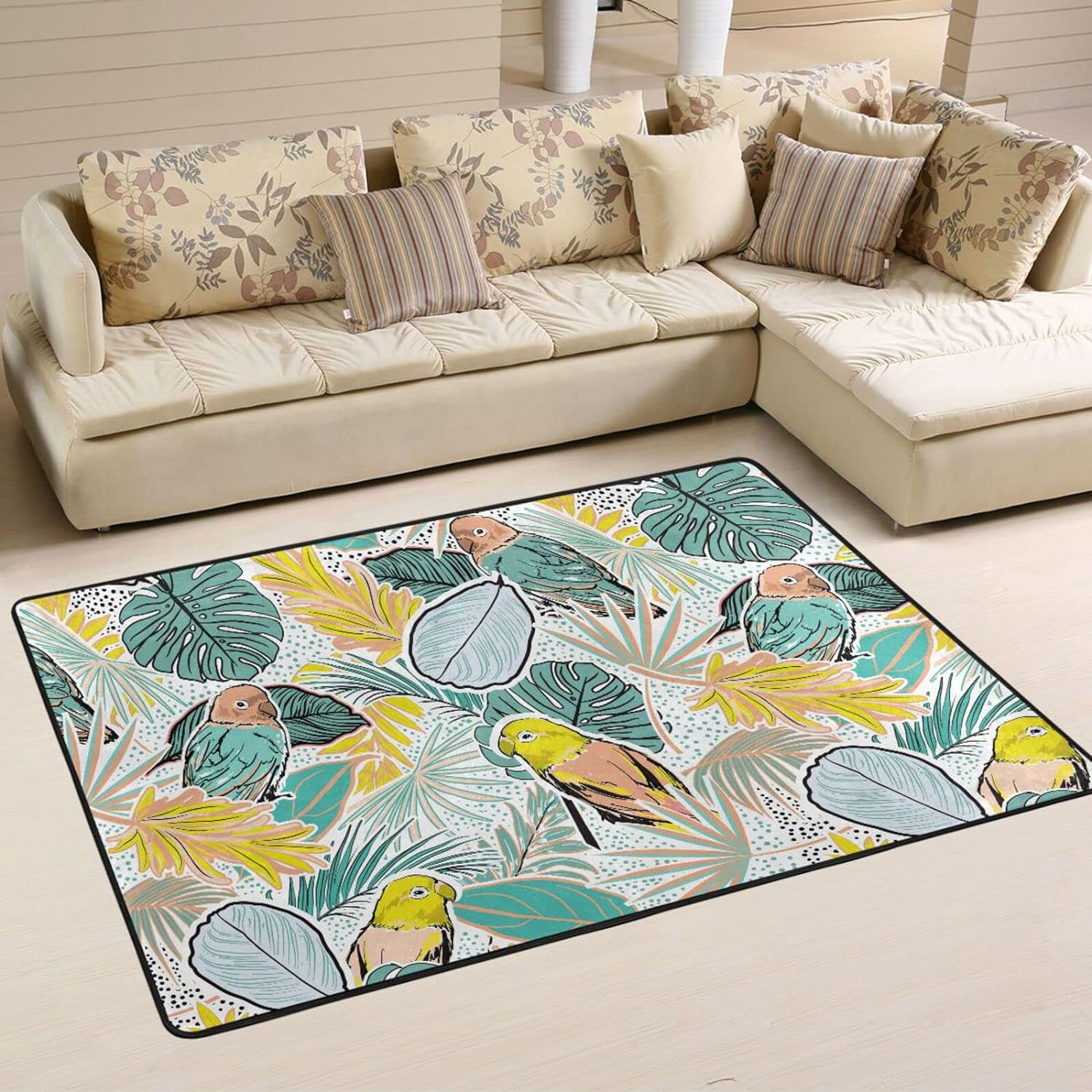 SKYSONIC 36x24in Tropical Summer Parrot Area Rug, Seamless Pattern Non ...
