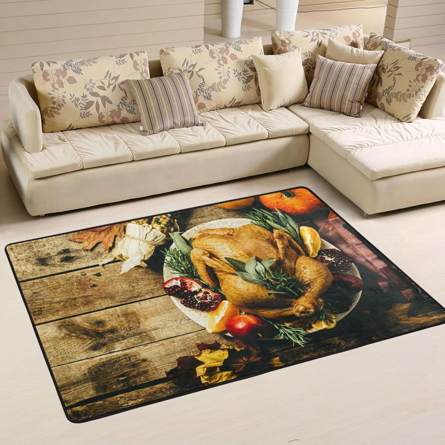SKYSONIC 36x24in Vintage Turkey Dinner Area Rug, Traditional ...