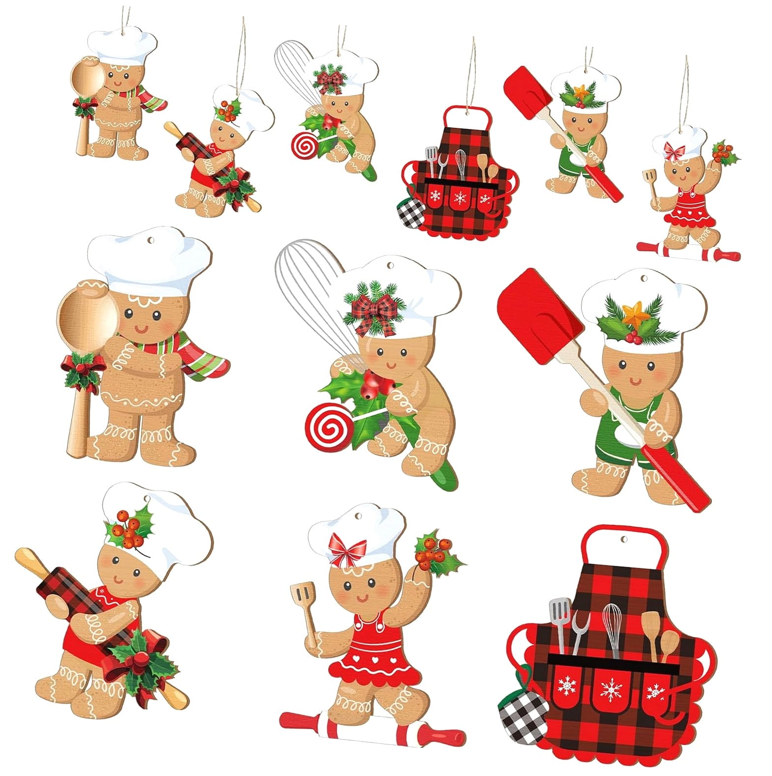 SKYSONIC 36 Pcs Ornaments for Christmas Tree Wooden Chef Christmas ...