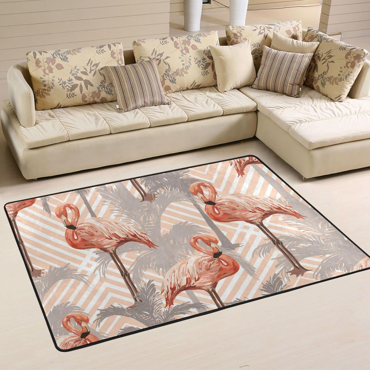 SKYSONIC 36x24in Coconut Palm Leaves Area Rug, Beautiful Flamingo Non ...