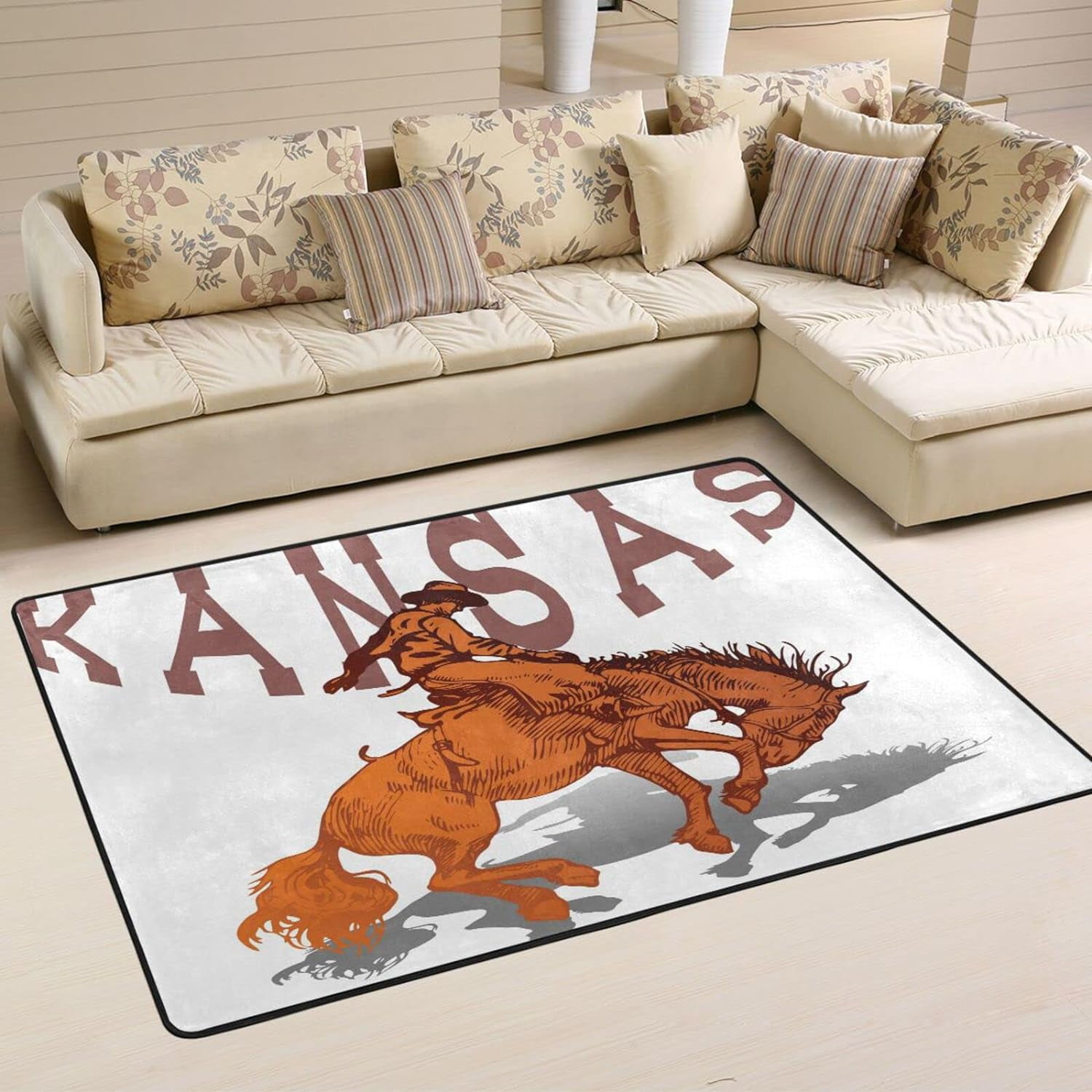 SKYSONIC 36x24in Cowboy Wild Horse Poster Area Rug, American Western ...