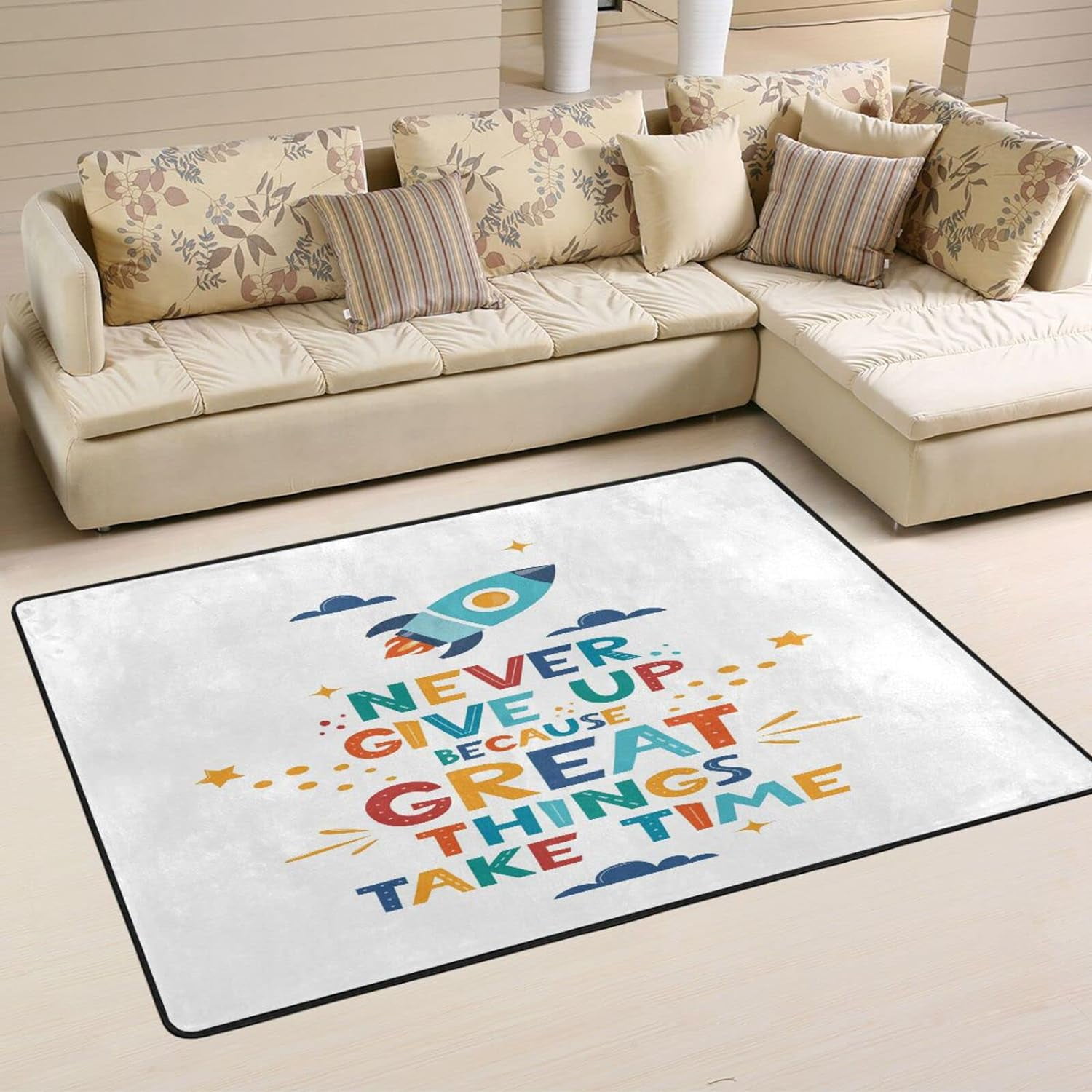 SKYSONIC 36x24in Cute Cartoon Print Rocket Area Rug, Inspirational ...