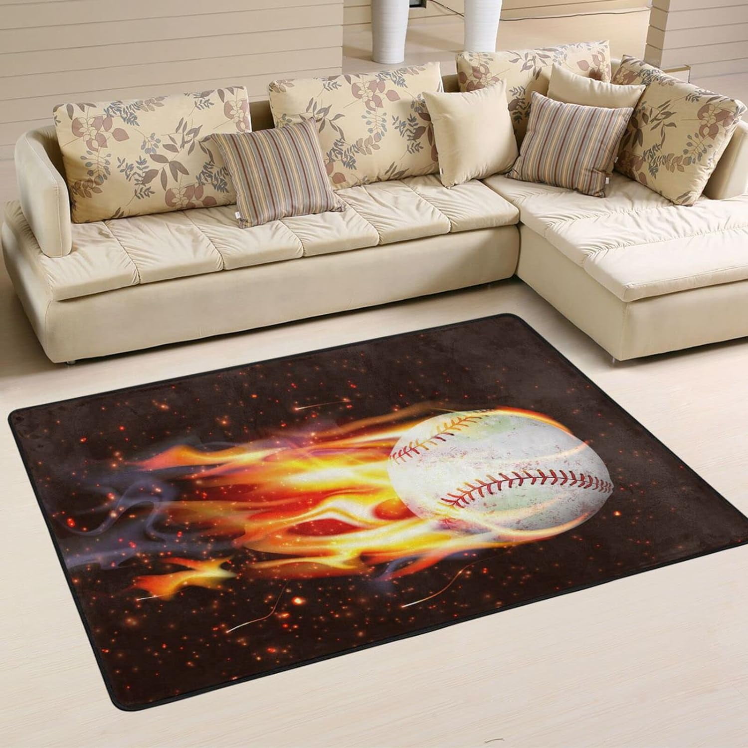 SKYSONIC 36x24in Dirty Baseball Area Rug, The Air on Fire Floor Carpet ...