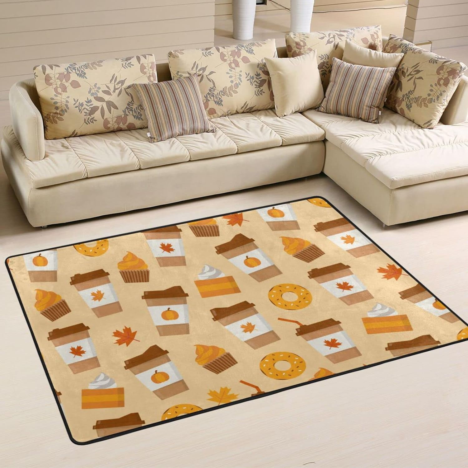 SKYSONIC 36x24in Fall Warm Drink Theme Area Rug, Maple Leaf Non-Slip ...