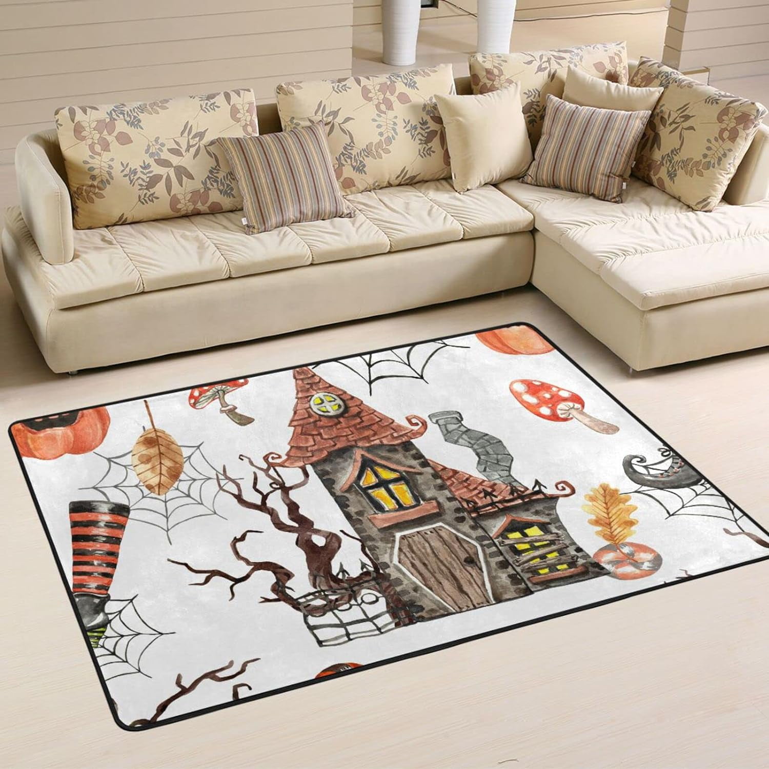 SKYSONIC 36x24in Halloween Haunted House Area Rug, Jack O Lantern ...