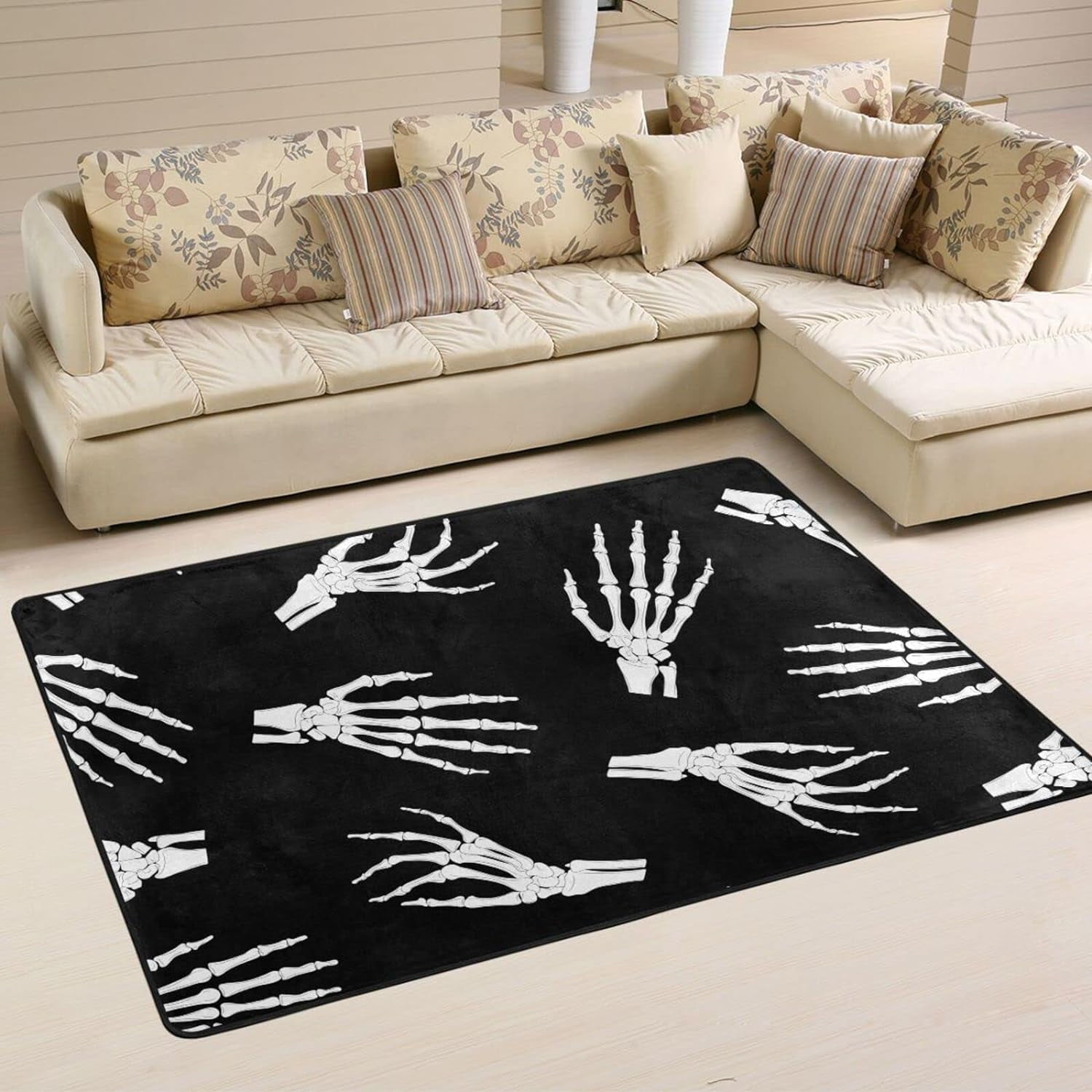 SKYSONIC 36x24in Halloween Skeleton Hand Area Rug, Day of The Dead Non ...