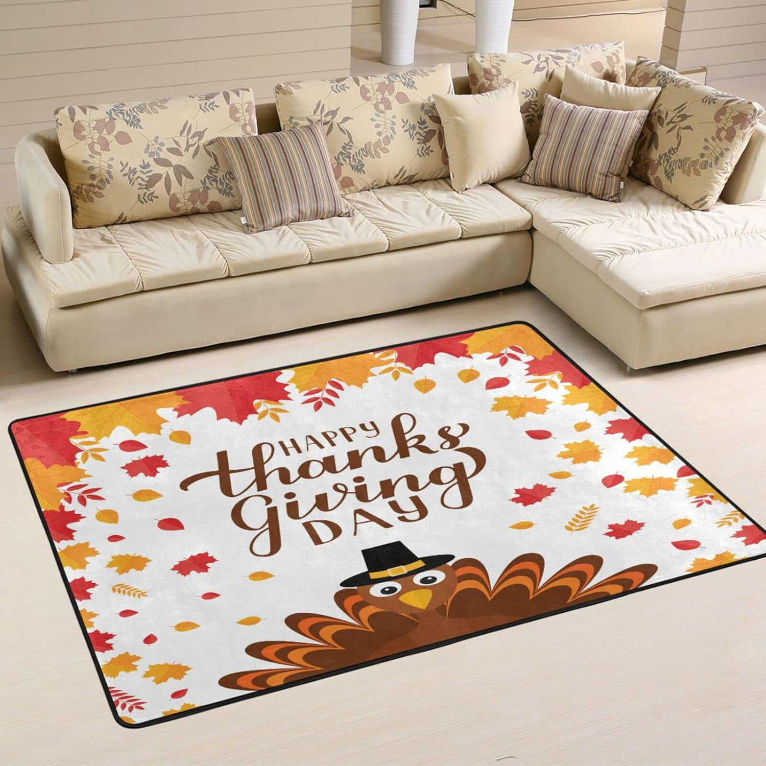 SKYSONIC 36x24in Happy Thanksgiving Day Area Rug, Cute Rustic Turkey ...