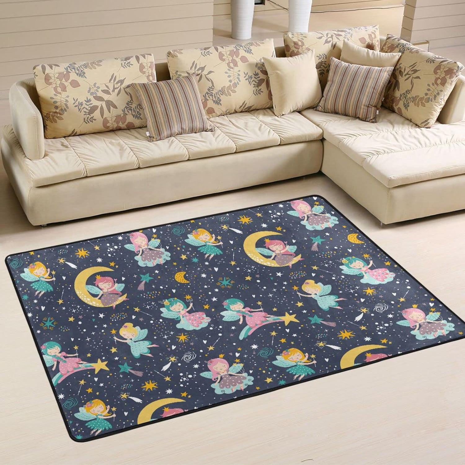 SKYSONIC 36x24in Magic Fairy Stars Area Rug, Moon Angel Non-Slip Floor ...