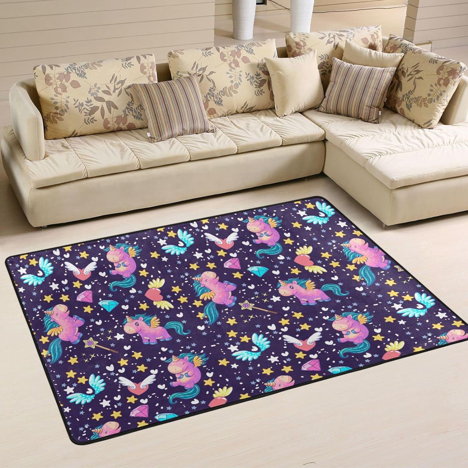 SKYSONIC 36x24in Magic Wings Unicorn Area Rug, Magic Stars Non-Slip ...