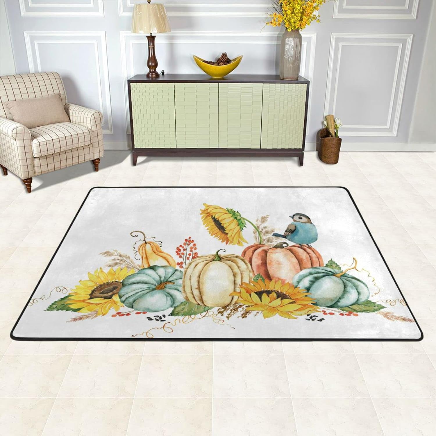 SKYSONIC 36x24in Pumpkin Gourd Squash Dried Grass Area Rug, Sunflower ...
