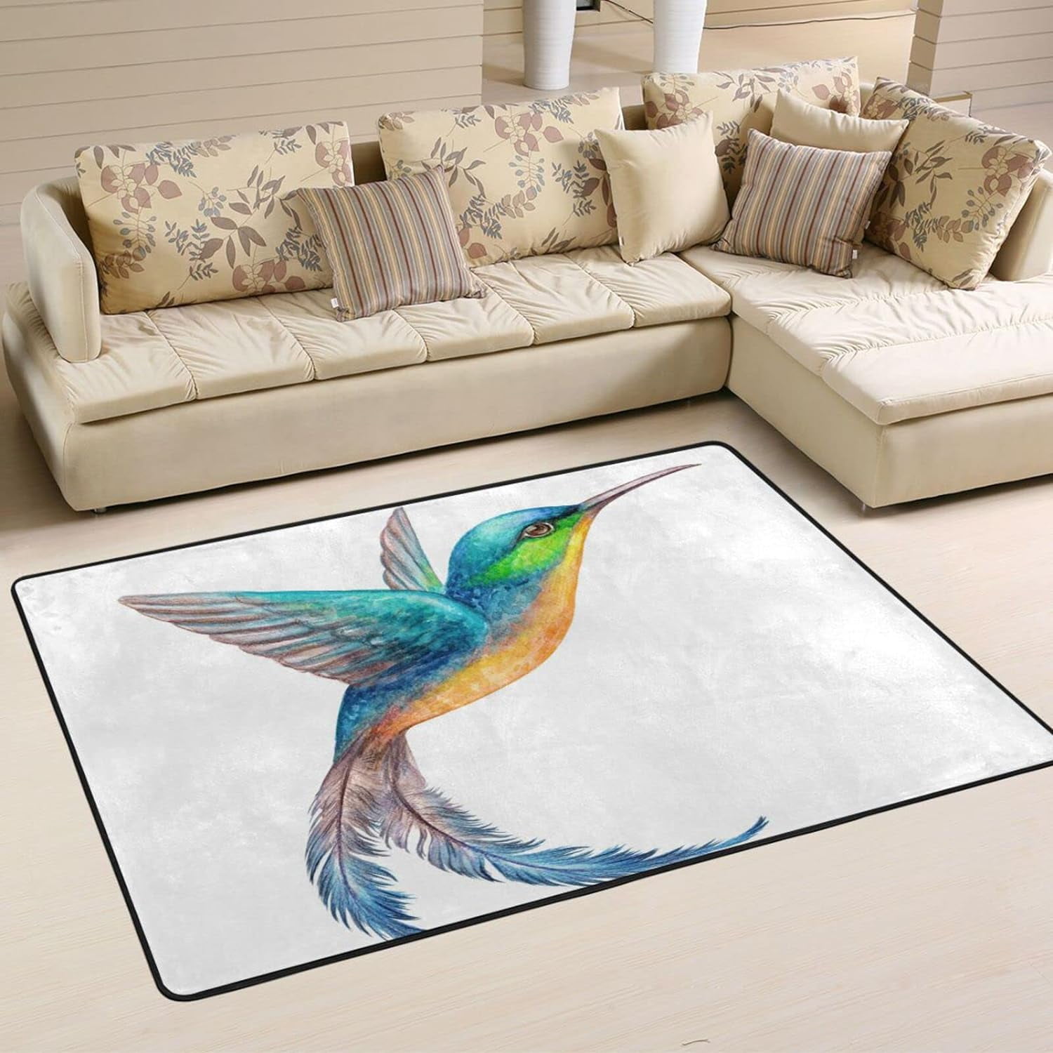 SKYSONIC 36x24in Summer Hummingbird Area Rug, Starry Blue Bird Floor ...