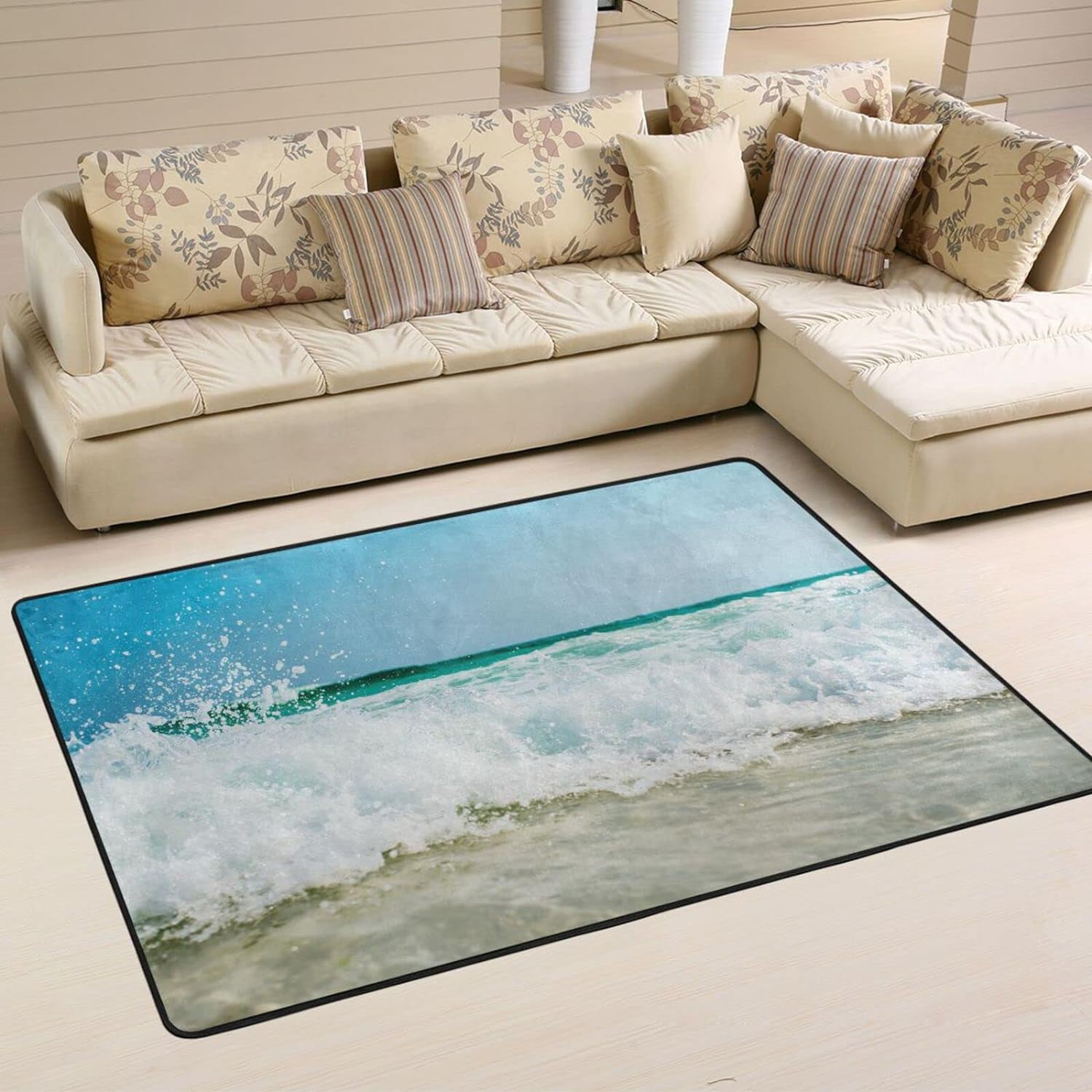 SKYSONIC 36x24in Summer Sea Wave Area Rug, Tropical Ocean Non-Slip ...