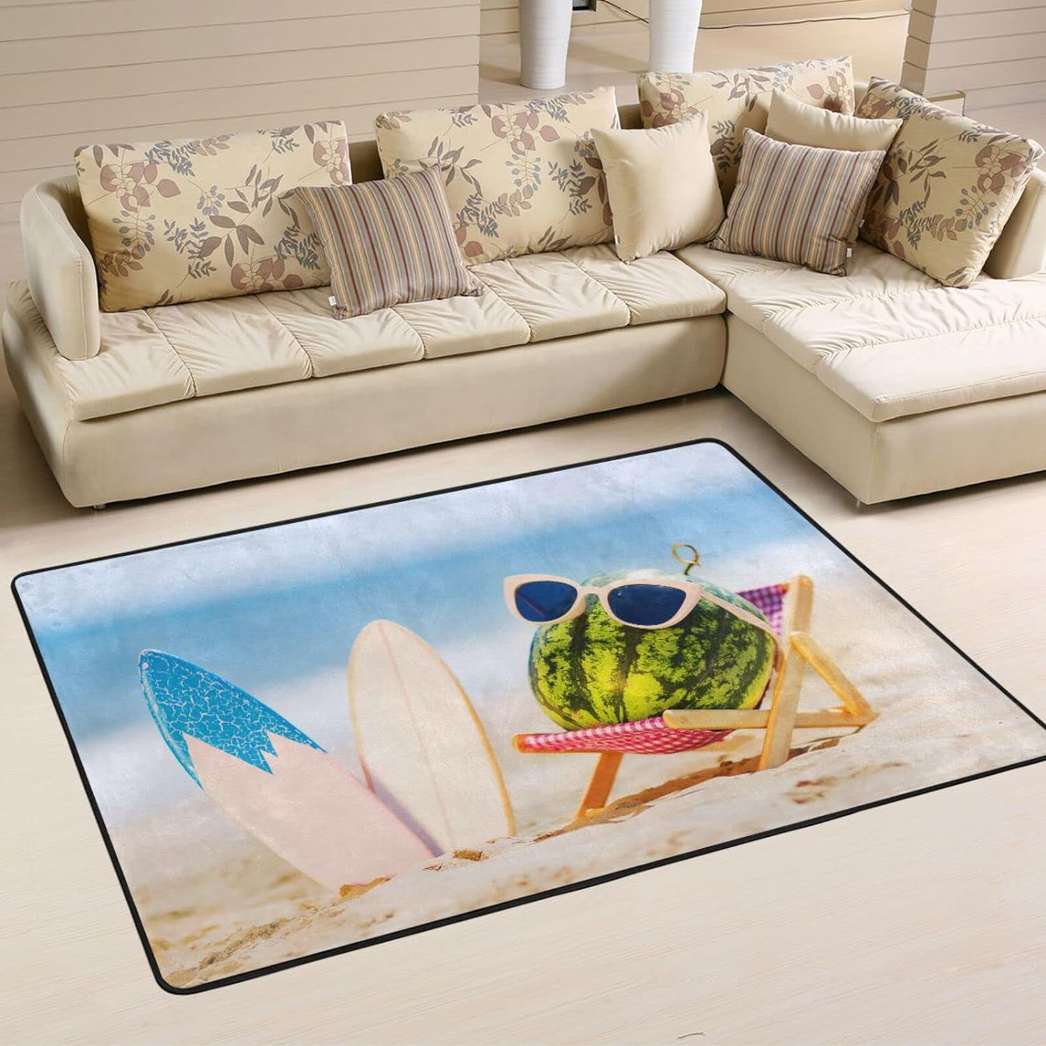 SKYSONIC 36x24in Summer Watermelon Sunbathing Area Rug, Sandy Beach Non ...