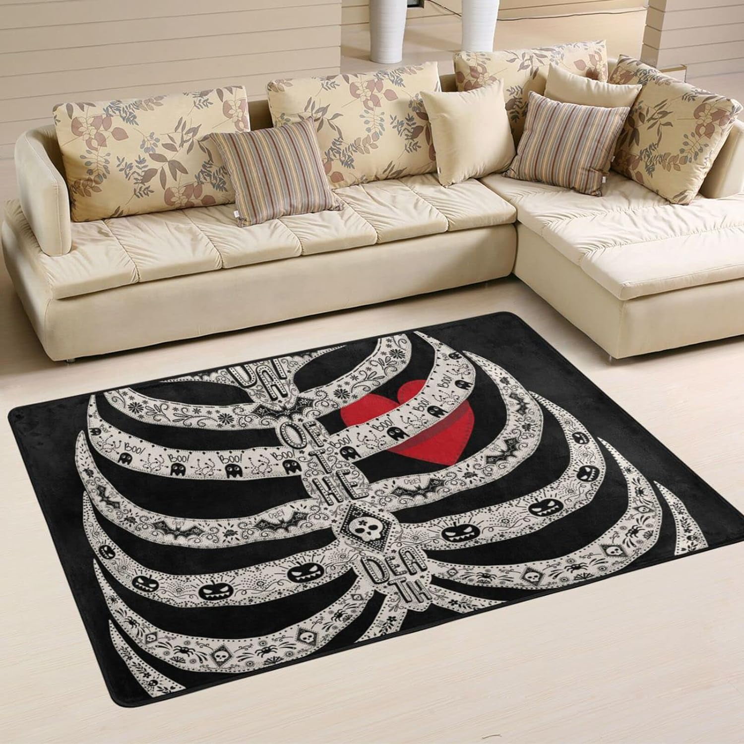 SKYSONIC 36x24in Trick Or Treat Area Rug, Halloween Human Skeleton Non ...
