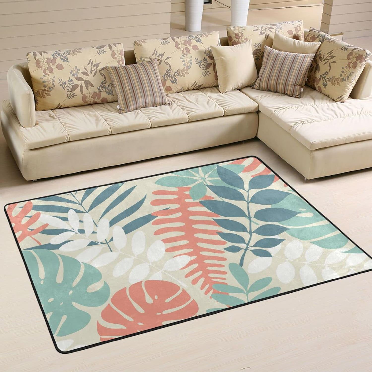 SKYSONIC 36x24in Tropical Palm Leaves Area Rug, Artistic Jungle Pattern ...