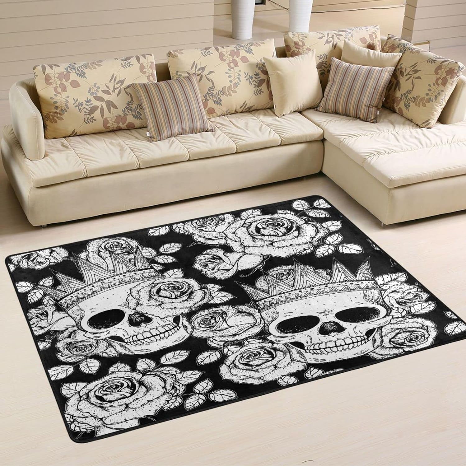 SKYSONIC 36x24in Vintage King Skull Area Rug, Dia De Muertos Non-Slip ...