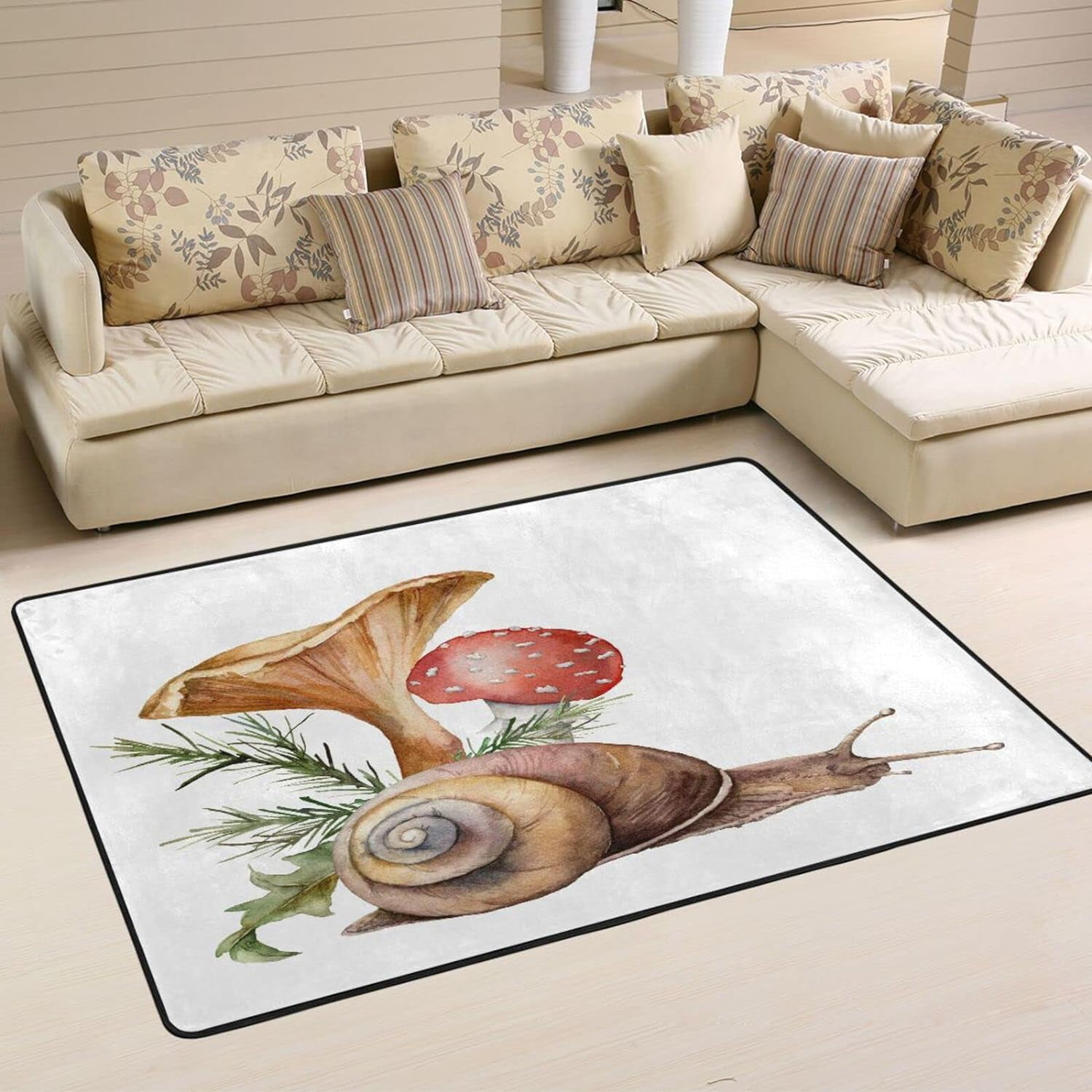 SKYSONIC 36x24in Watercolor Autumn Snail Area Rug, Mushrooms Non-Slip ...