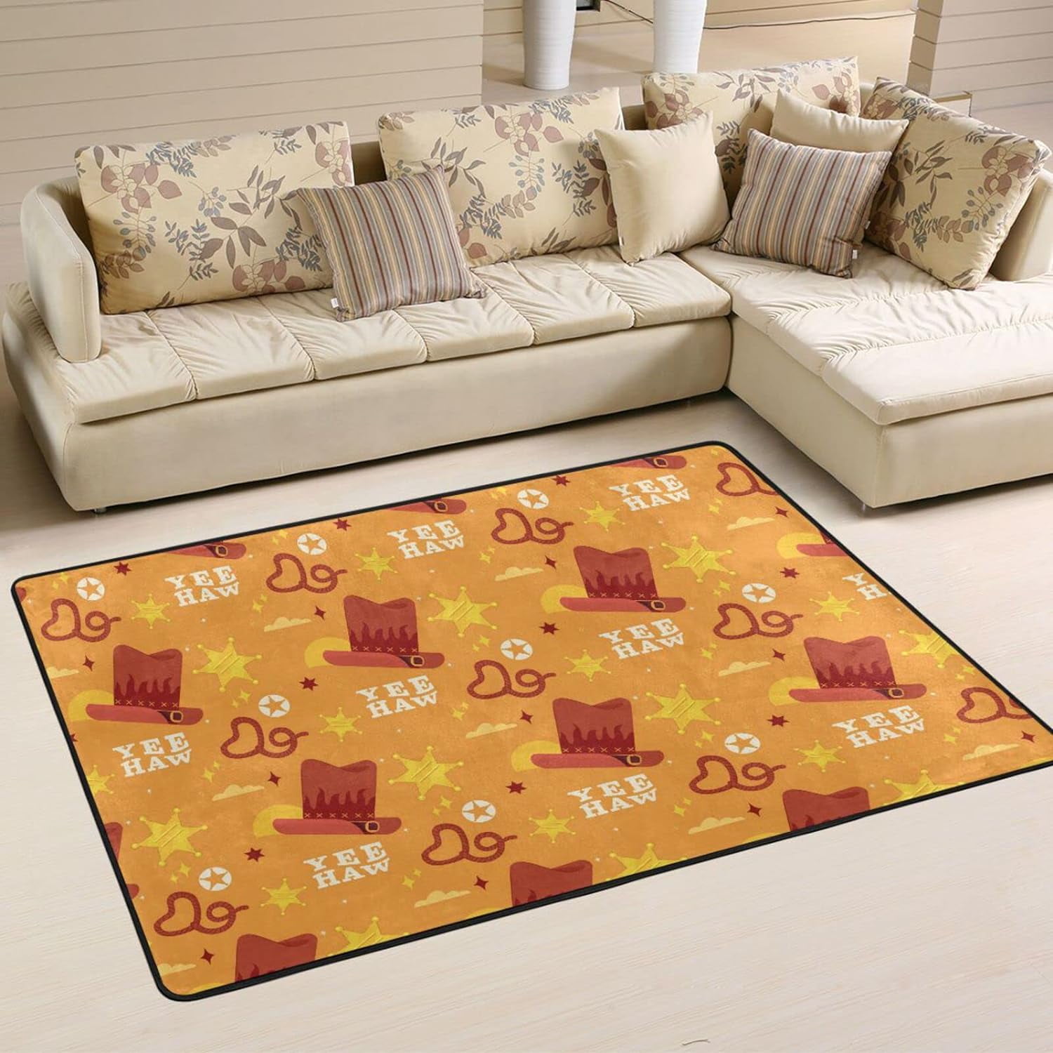 SKYSONIC 36x24in Western Pattern Design Area Rug, Rustic Cowboy Hats ...