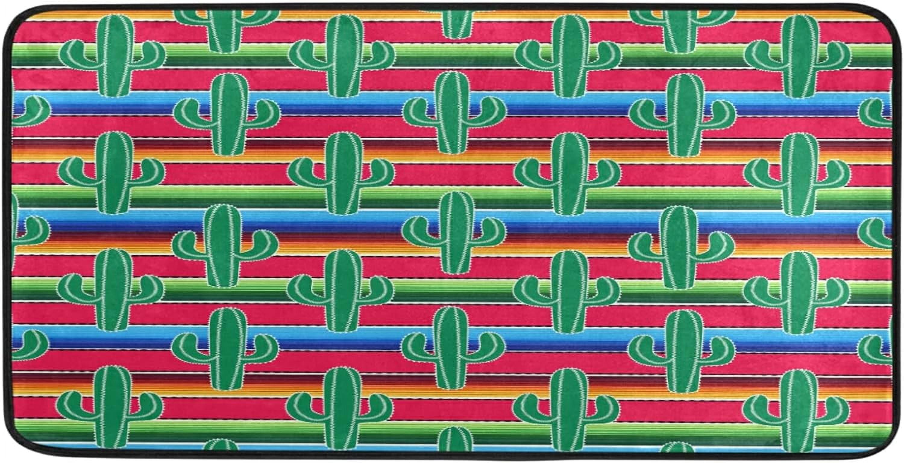 SKYSONIC 39x20 Inch Area Rug Mexican Serape Stripe Cactus Door Mat ...