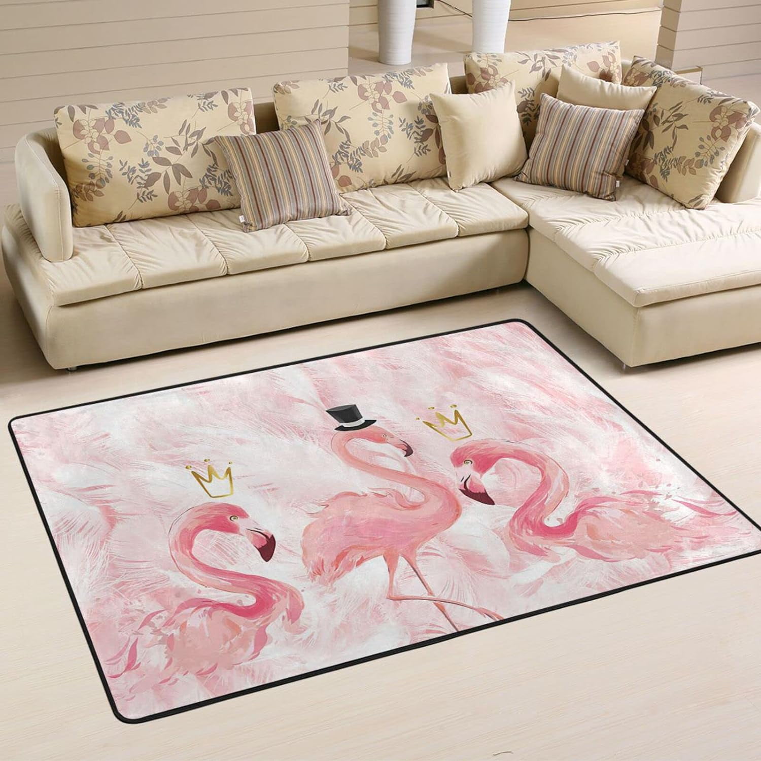 SKYSONIC 3D Tropical Bird Flamingo Non-Slip Area Rug, Valentine's Day ...
