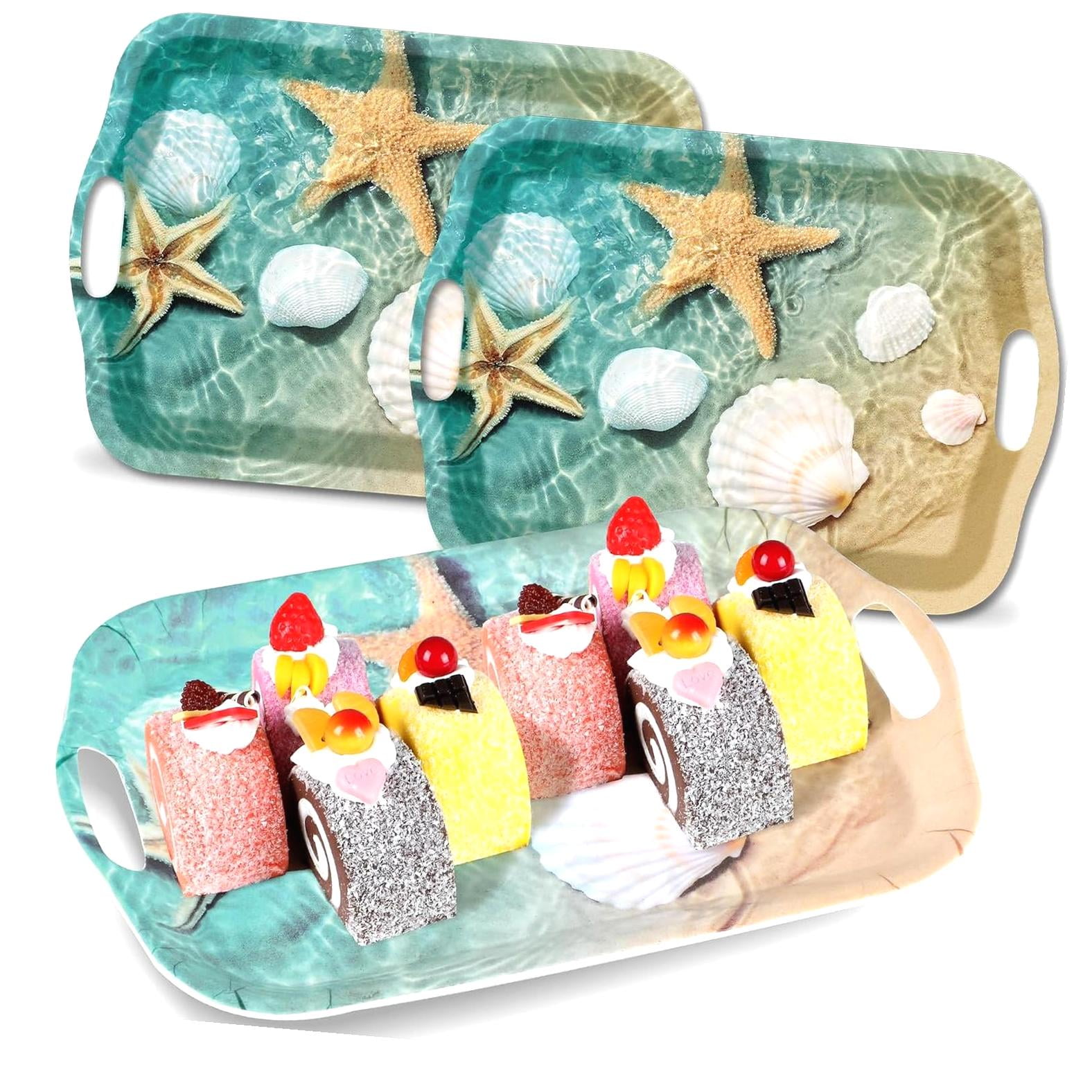 SKYSONIC 3Pcs Summer Beach Serving Trays with Handles, 14 x 10 Inch ...