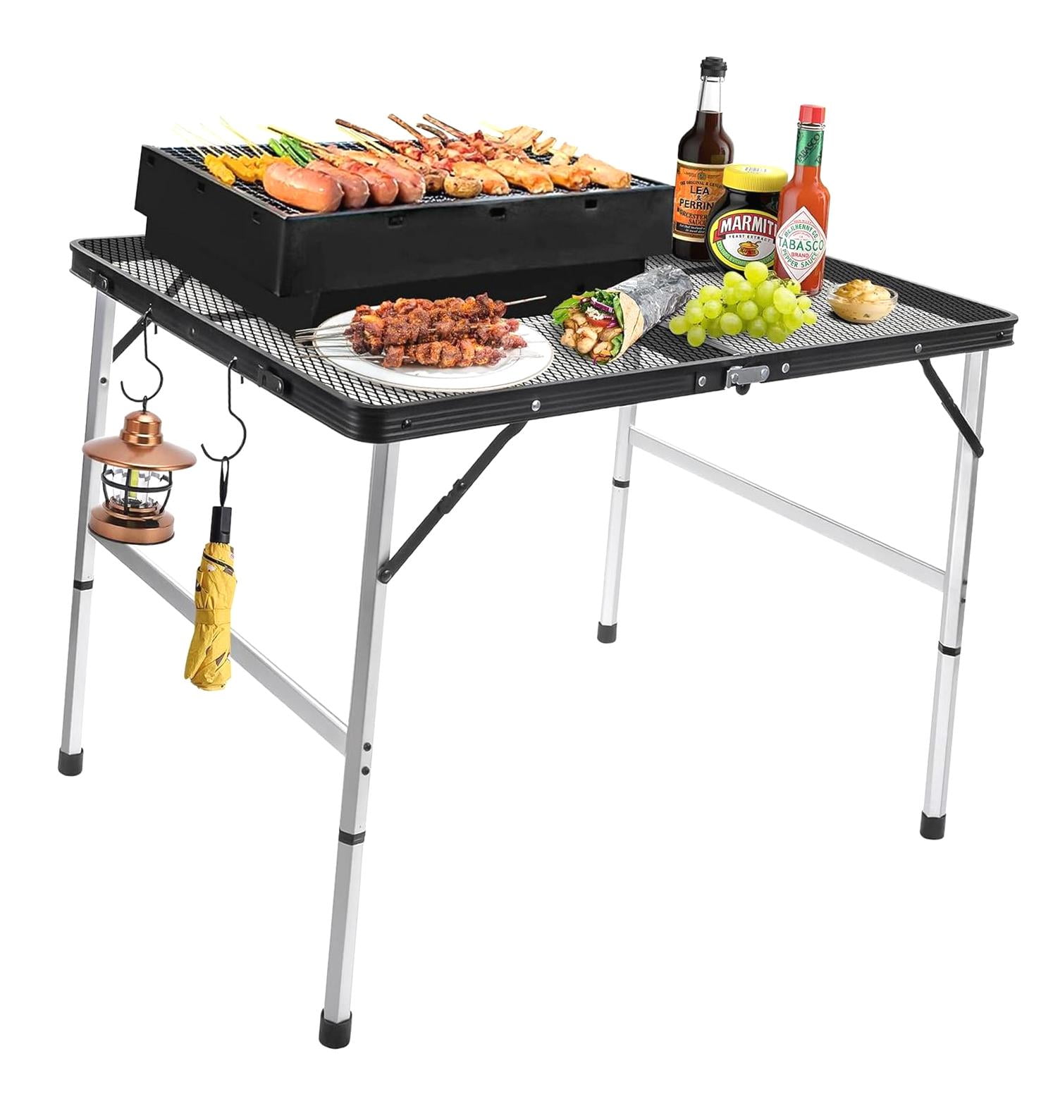 SKYSONIC 3ft x 2ft Portable Grill Table, Adjustable Height Folding Camp ...