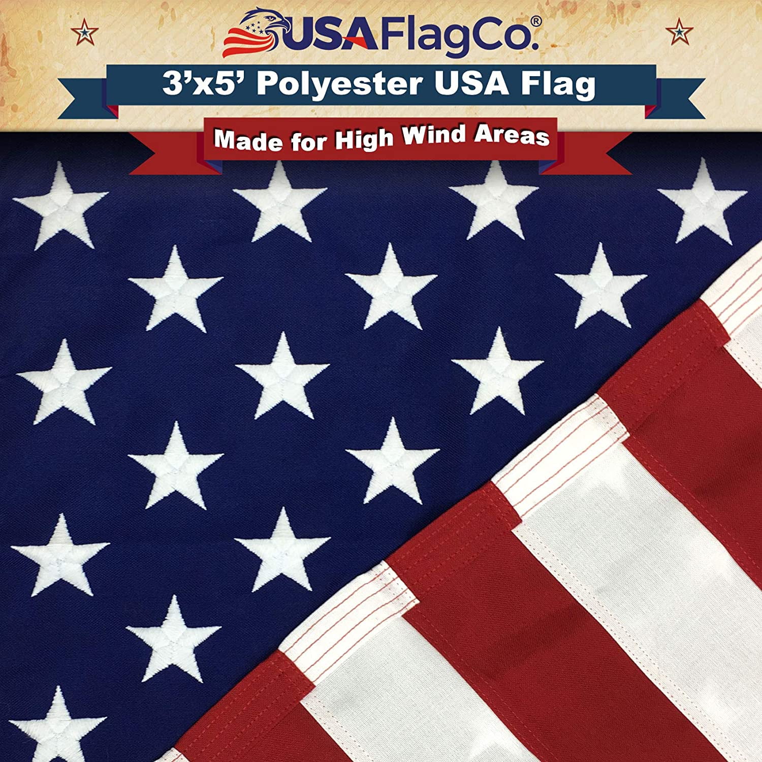 SKYSONIC 3x5 Polyester US Flag - Embroidered Stars and Sewn Stripes ...