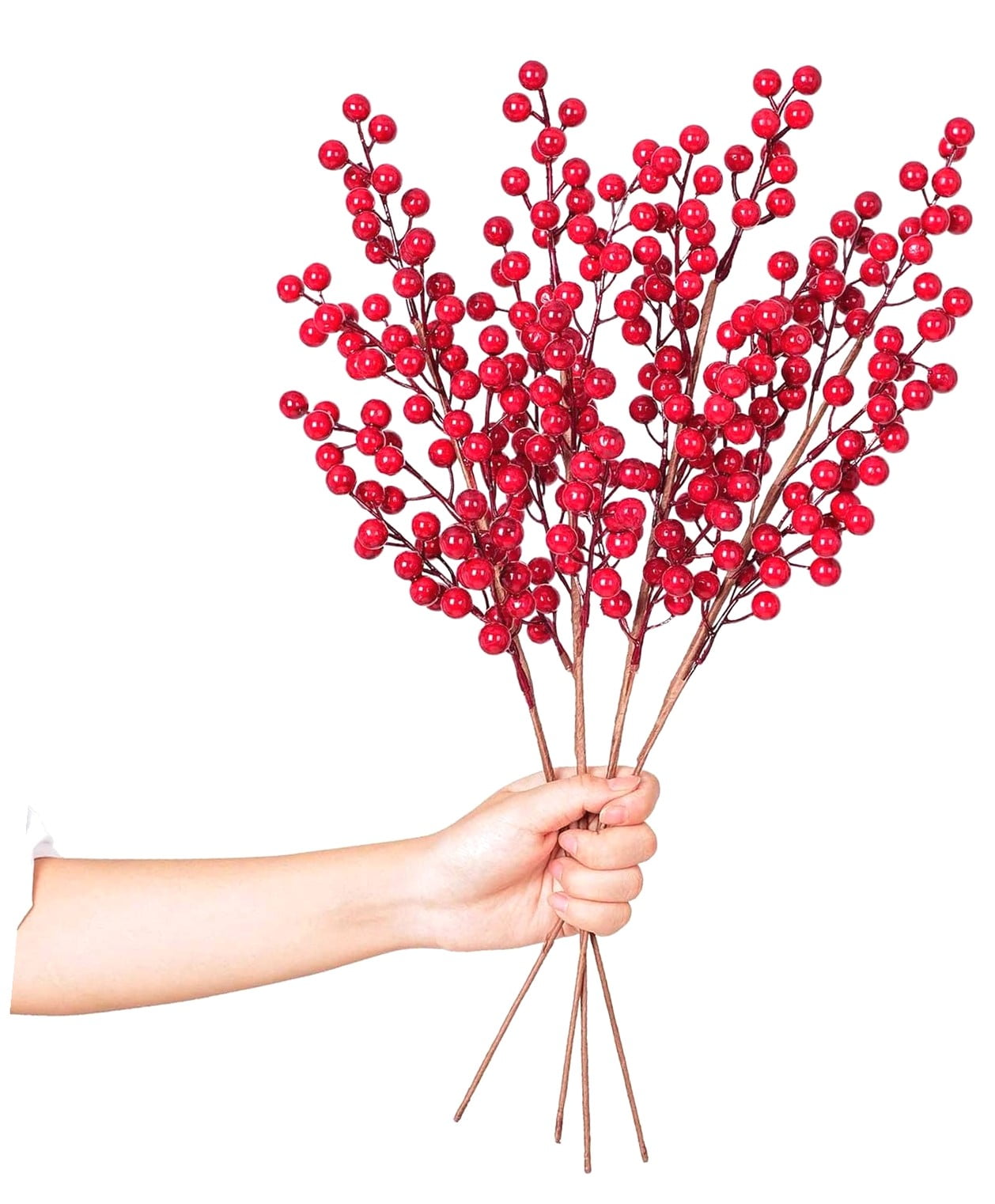 SKYSONIC 4 Pack Artificial Red Berry 20 Inch Christmas Holly Berry ...