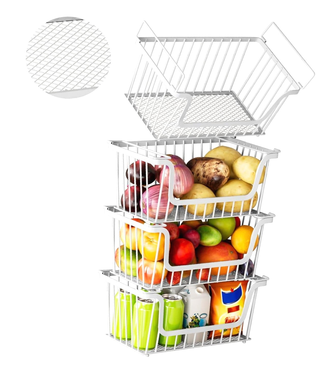 SKYSONIC 4 Pack Enhanced Bottom Stackable Wire Baskets, Pantry ...
