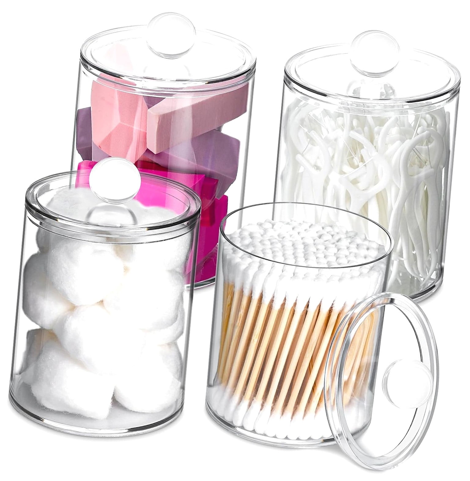 SKYSONIC 4 Pack Qtip Holder, Canister Apothecary Jar Set, Bathroom Jars ...